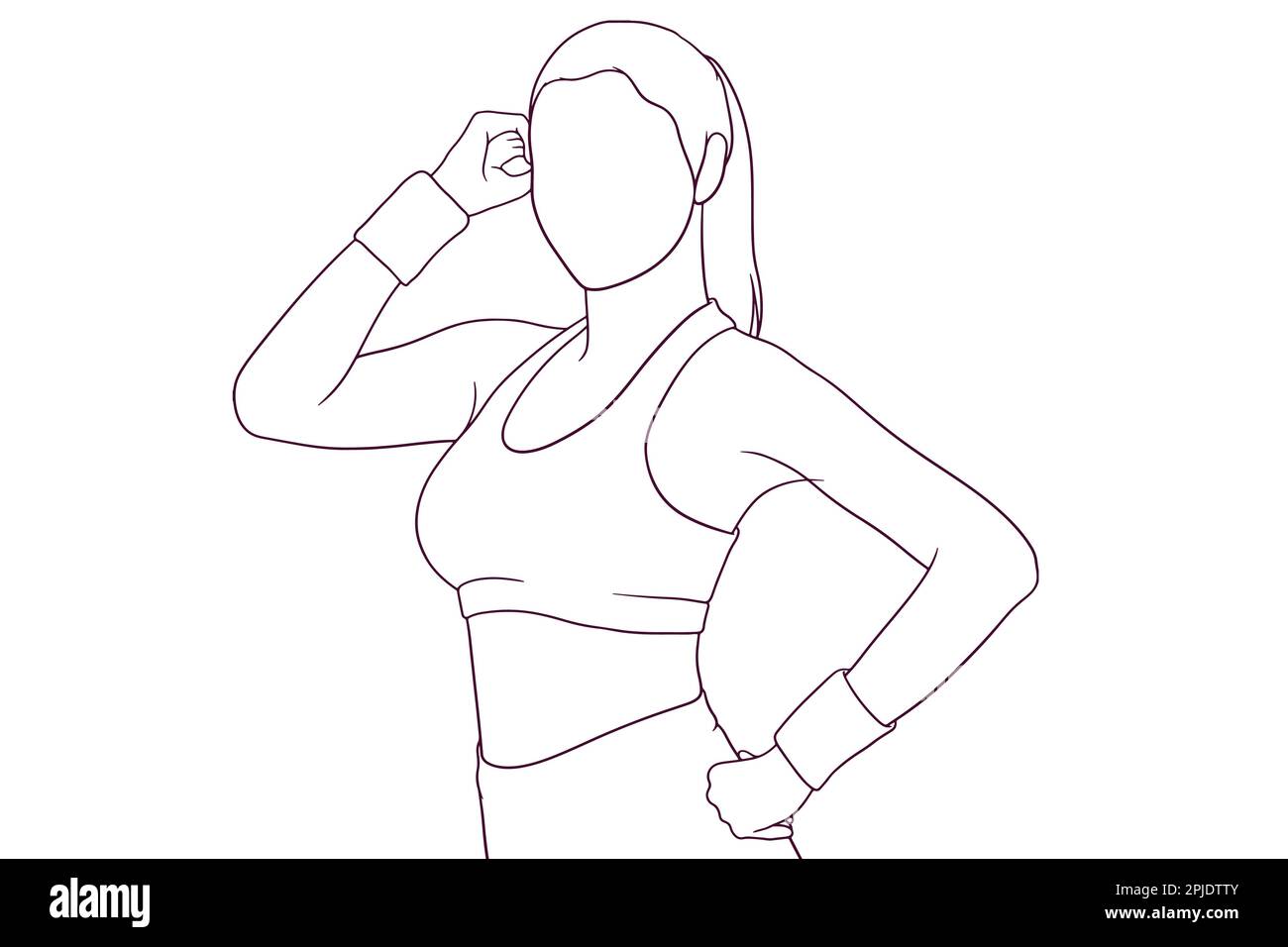 Fit woman striking a pose hand drawn vector illustration Stock Vector ...