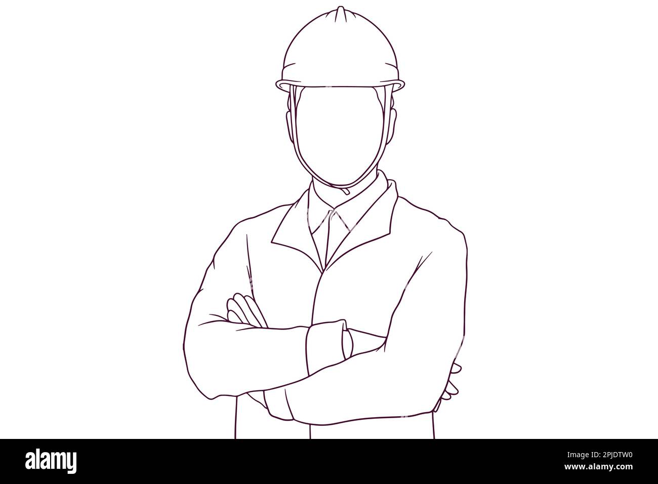 Smiling engineer standing with hard hat hand drawn vector illustration ...