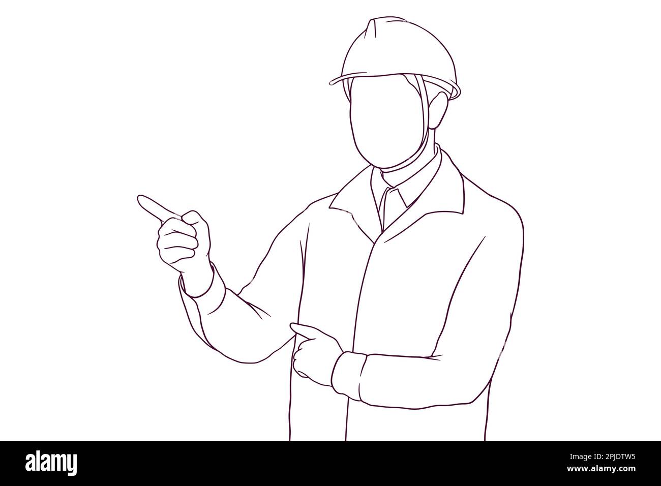Male engineer pointing finger forward hand drawn vector illustration ...
