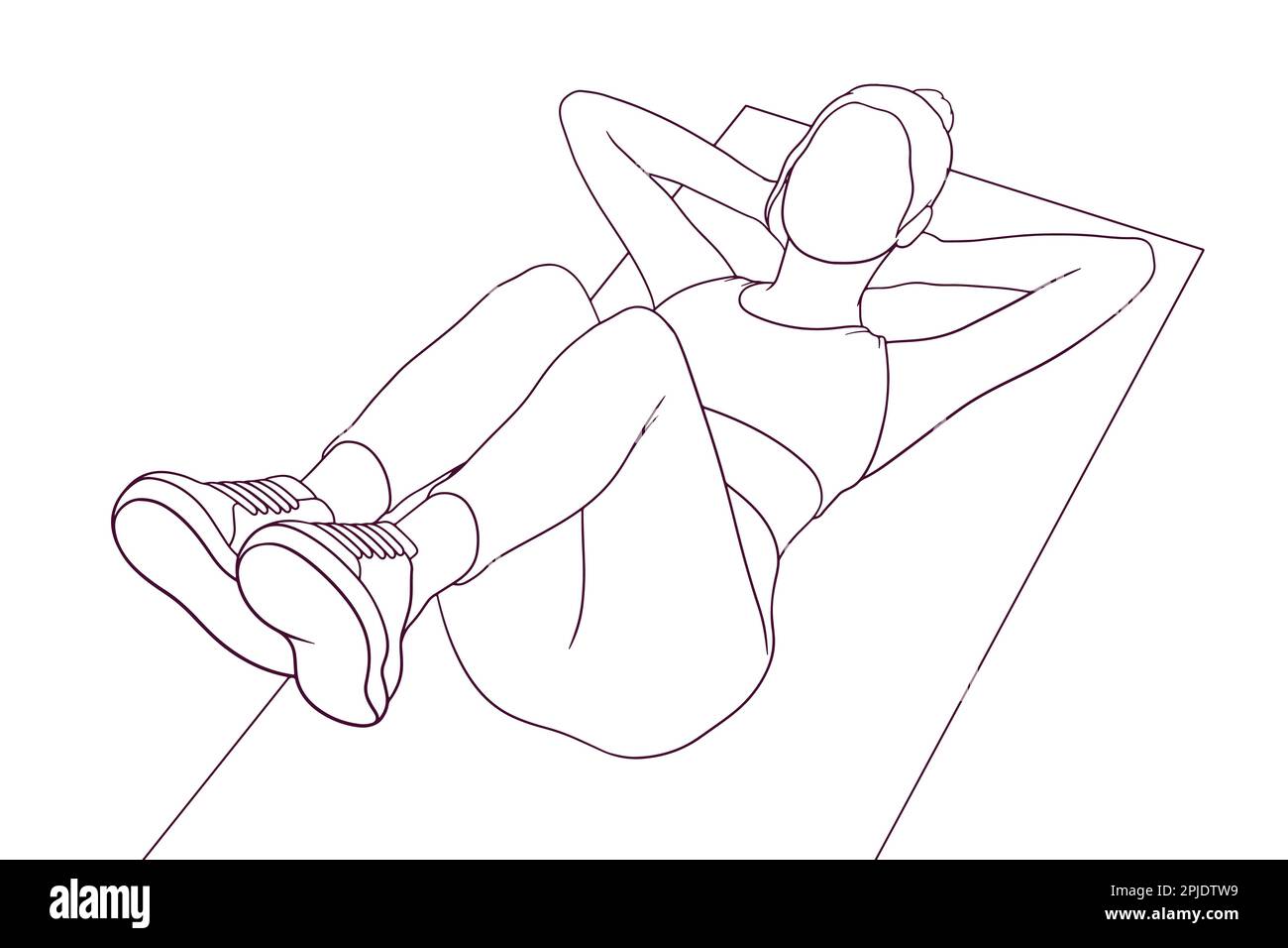 Fitness woman performing exercises on top of a mat hand drawn vector ...