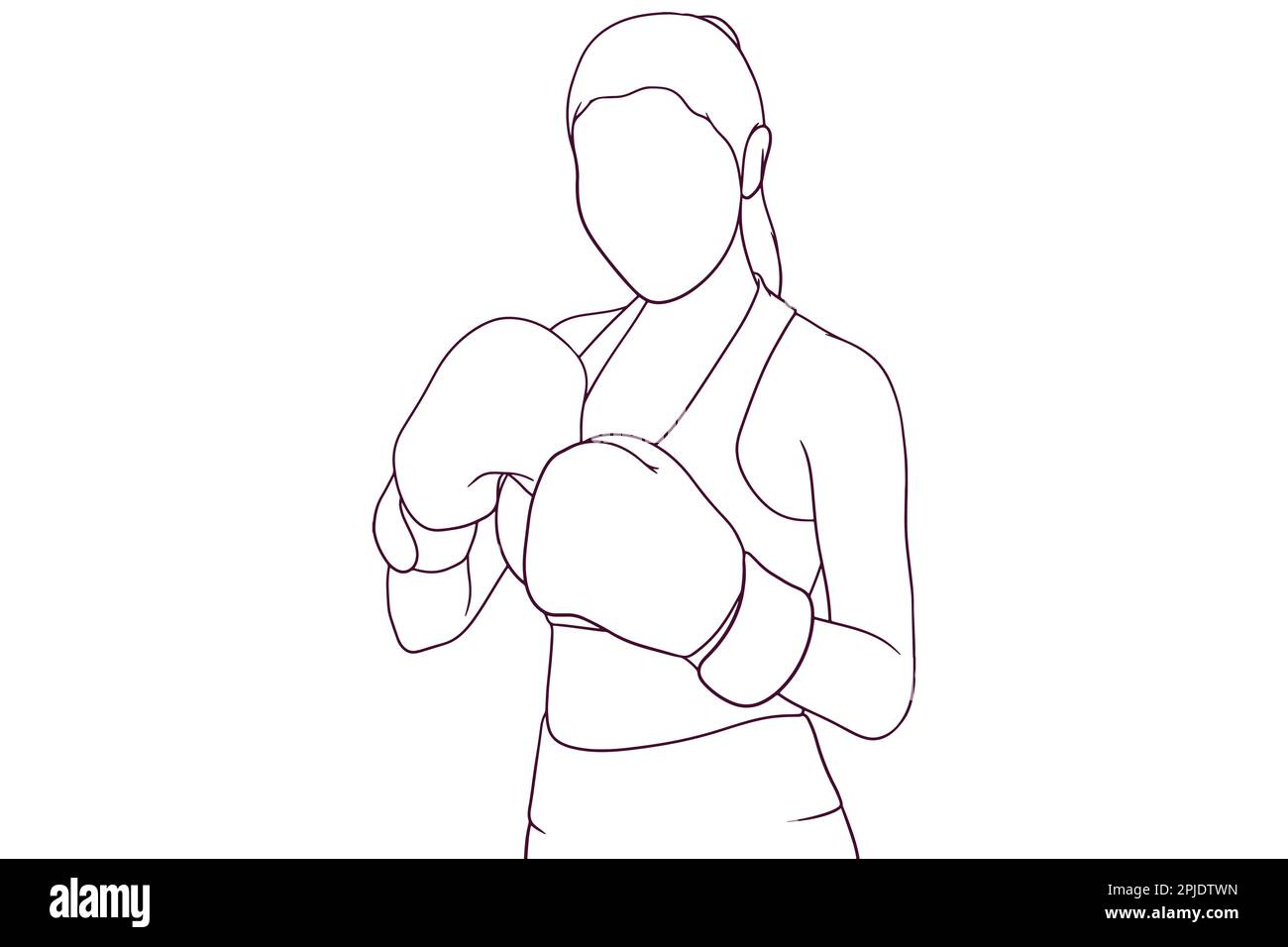Athletic Woman Wearing Boxing Gloves Hand Drawn Vector Illustration Stock Vector Image And Art Alamy