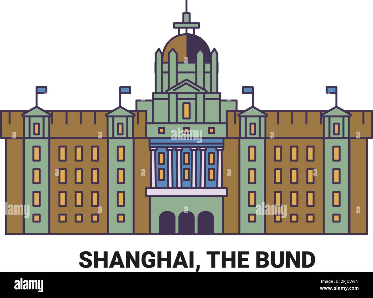 China, Shanghai, The Bund, travel landmark vector illustration Stock ...