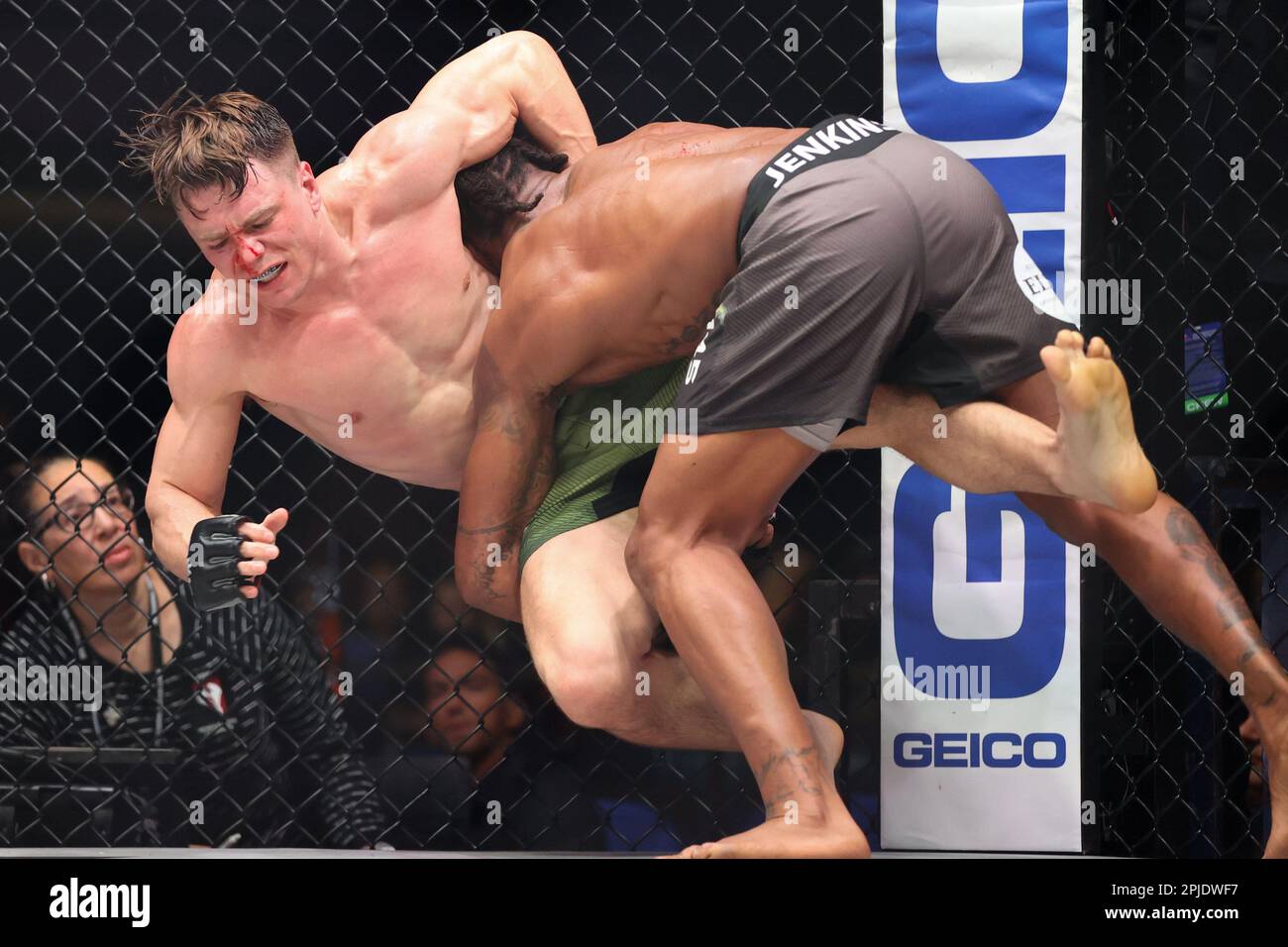 April 1, 2023: Featherweight (L) Chris Wade is taken down by (R) Bubba ...