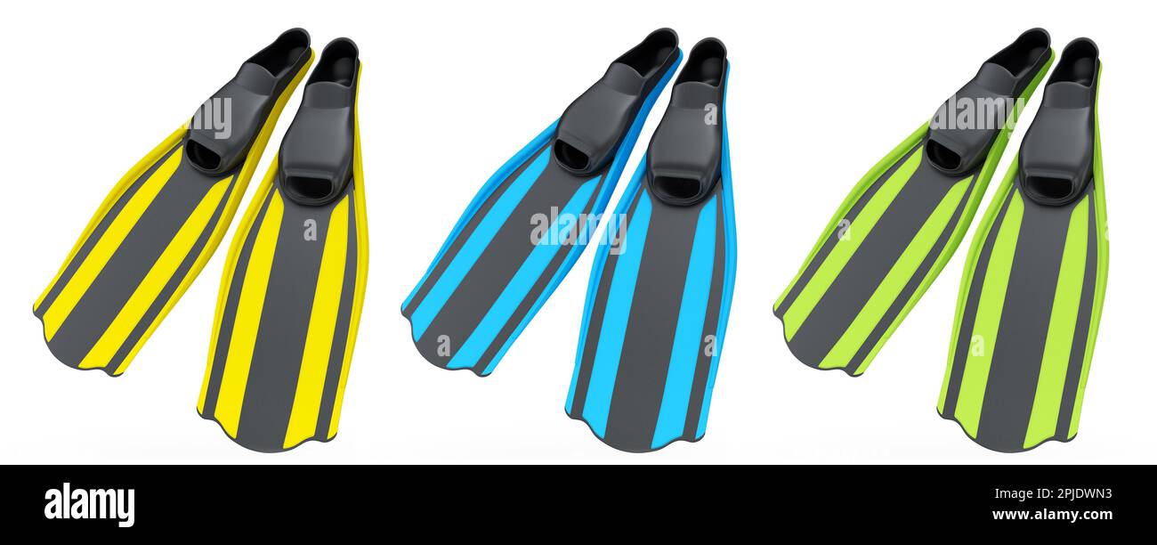 Set of diving flippers for summer holidays and snorkeling on white ...