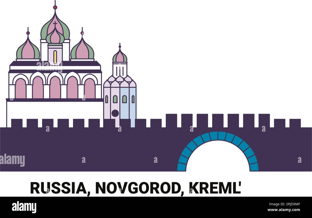 Russia, Novgorod, Kreml Landmark travel landmark vector illustration ...