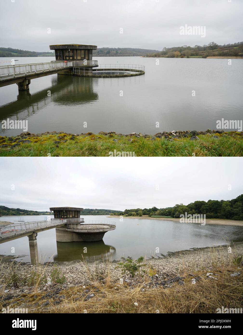 Composite of photos dated 29/03/23 (top) showing Ardingly Reservoir in ...