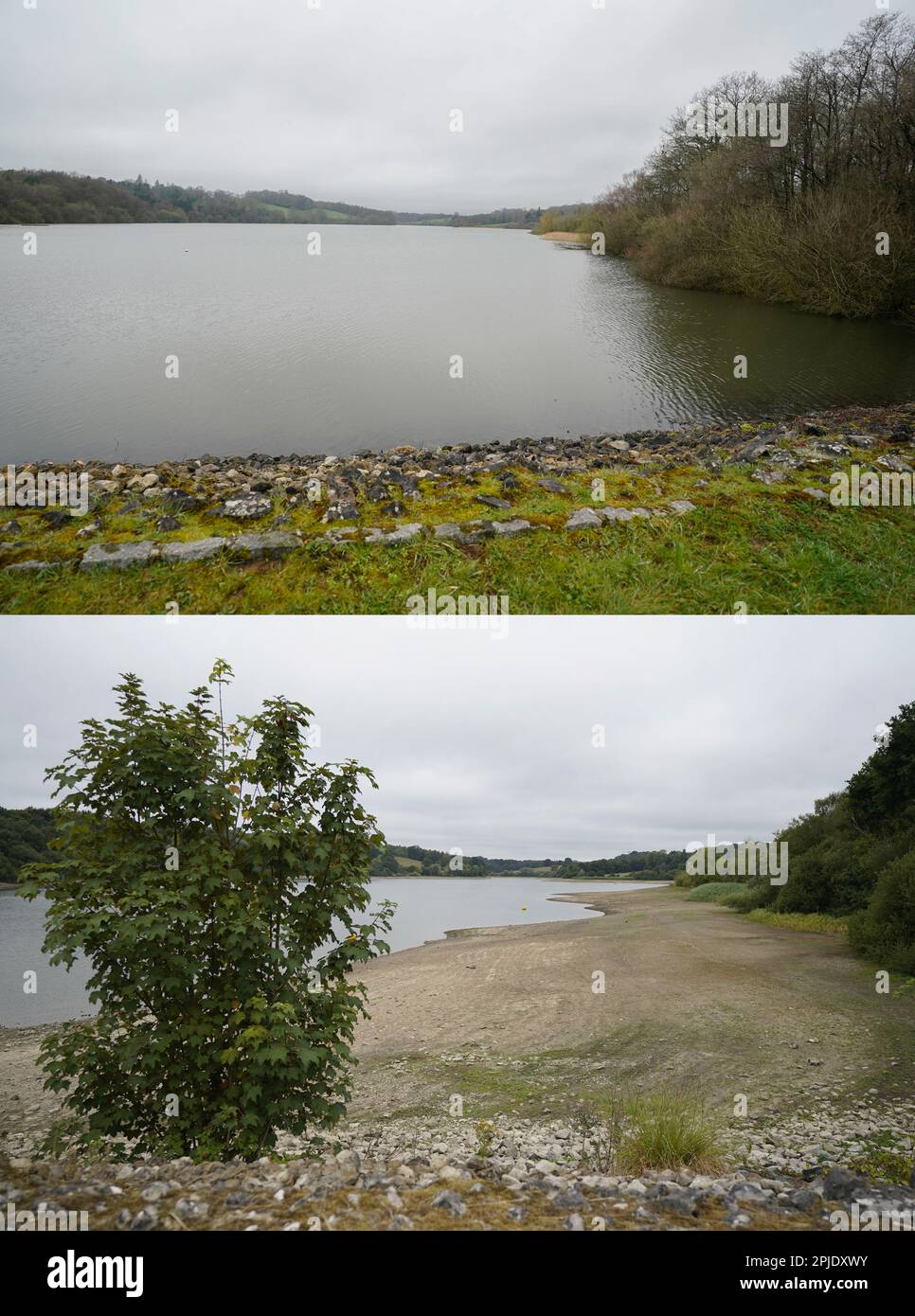 Composite of photos dated 29/03/23 (top) showing Ardingly Reservoir in ...