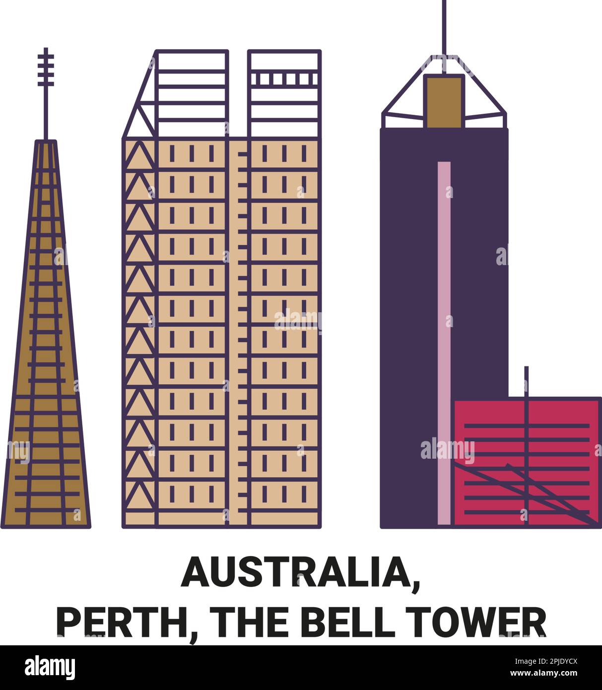 Australia, Perth, The Bell Tower travel landmark vector illustration ...