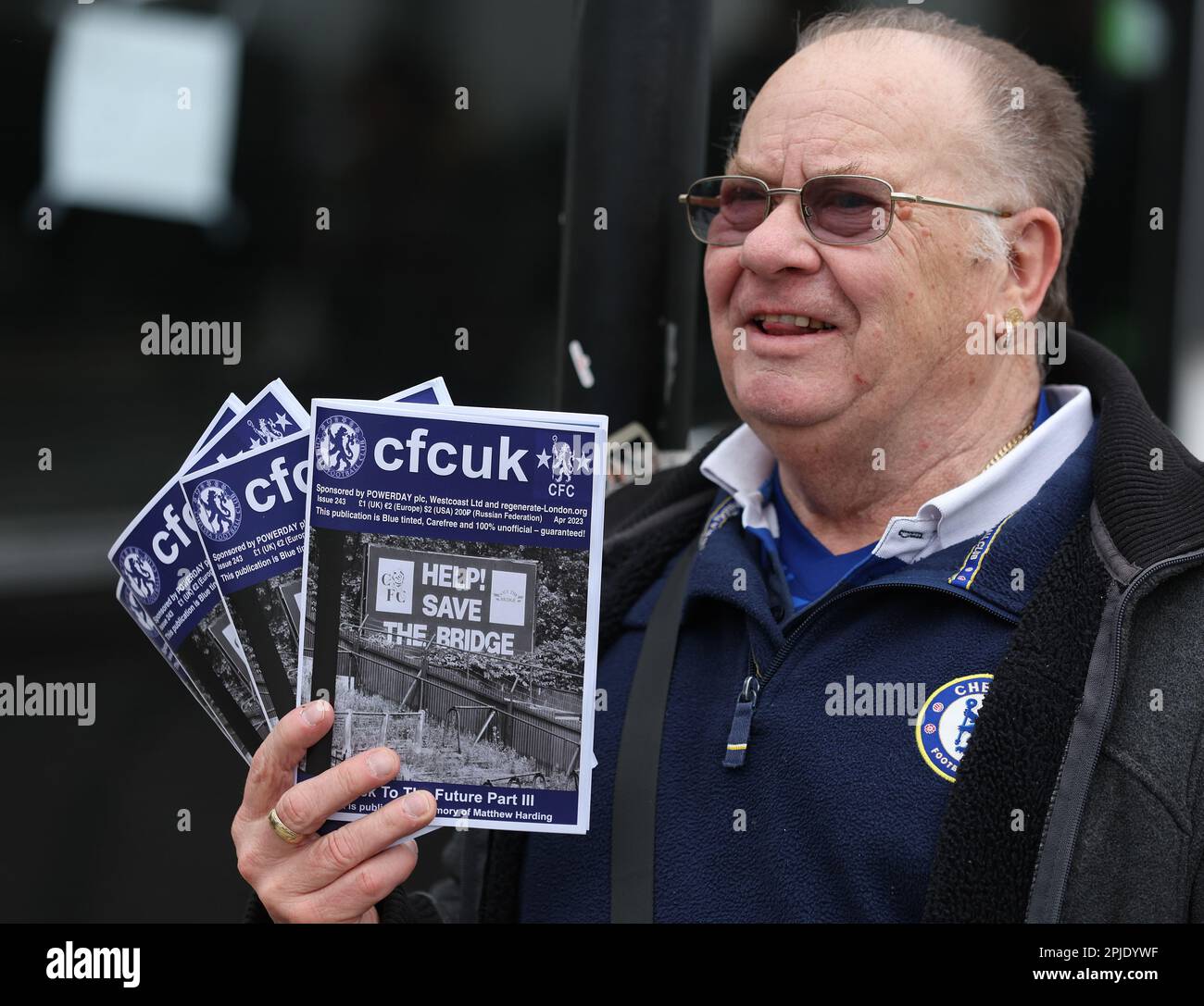 London, UK. 1st Apr, 2023. The latest Chelsea Fanzine is sold outside ...