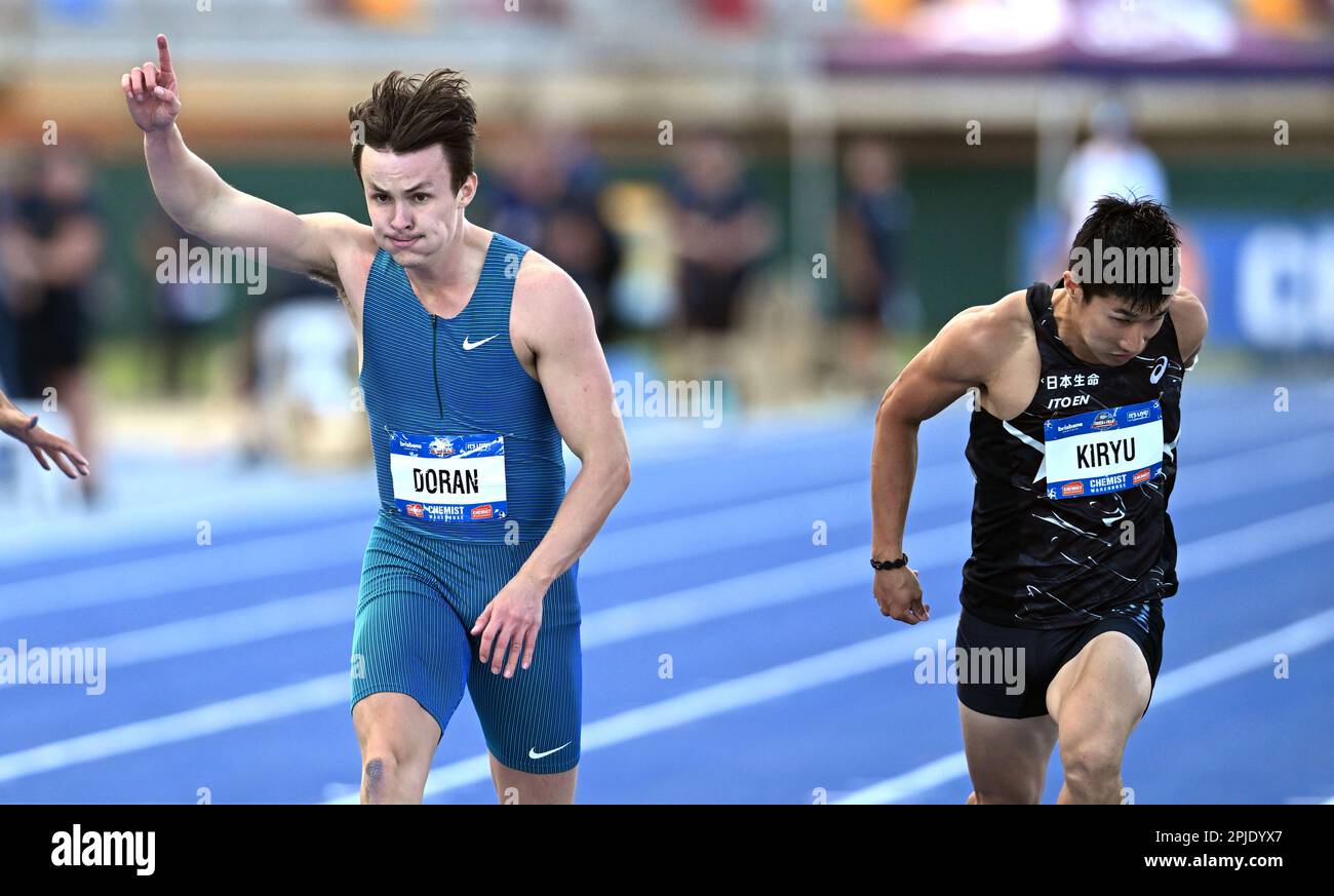 Jake Doran (left) celebrates as he beats Yoshihide Kiryu (right) of ...