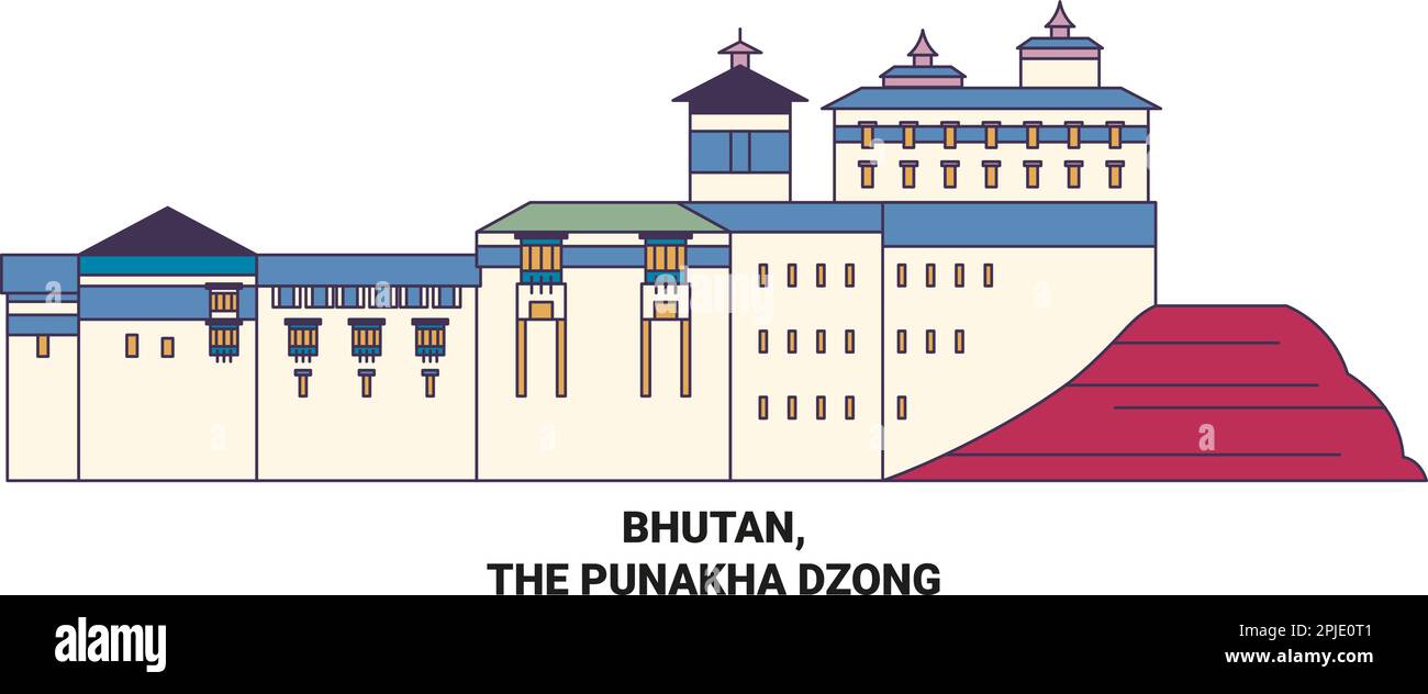 Bhutan, The Punakha Dzong travel landmark vector illustration Stock ...