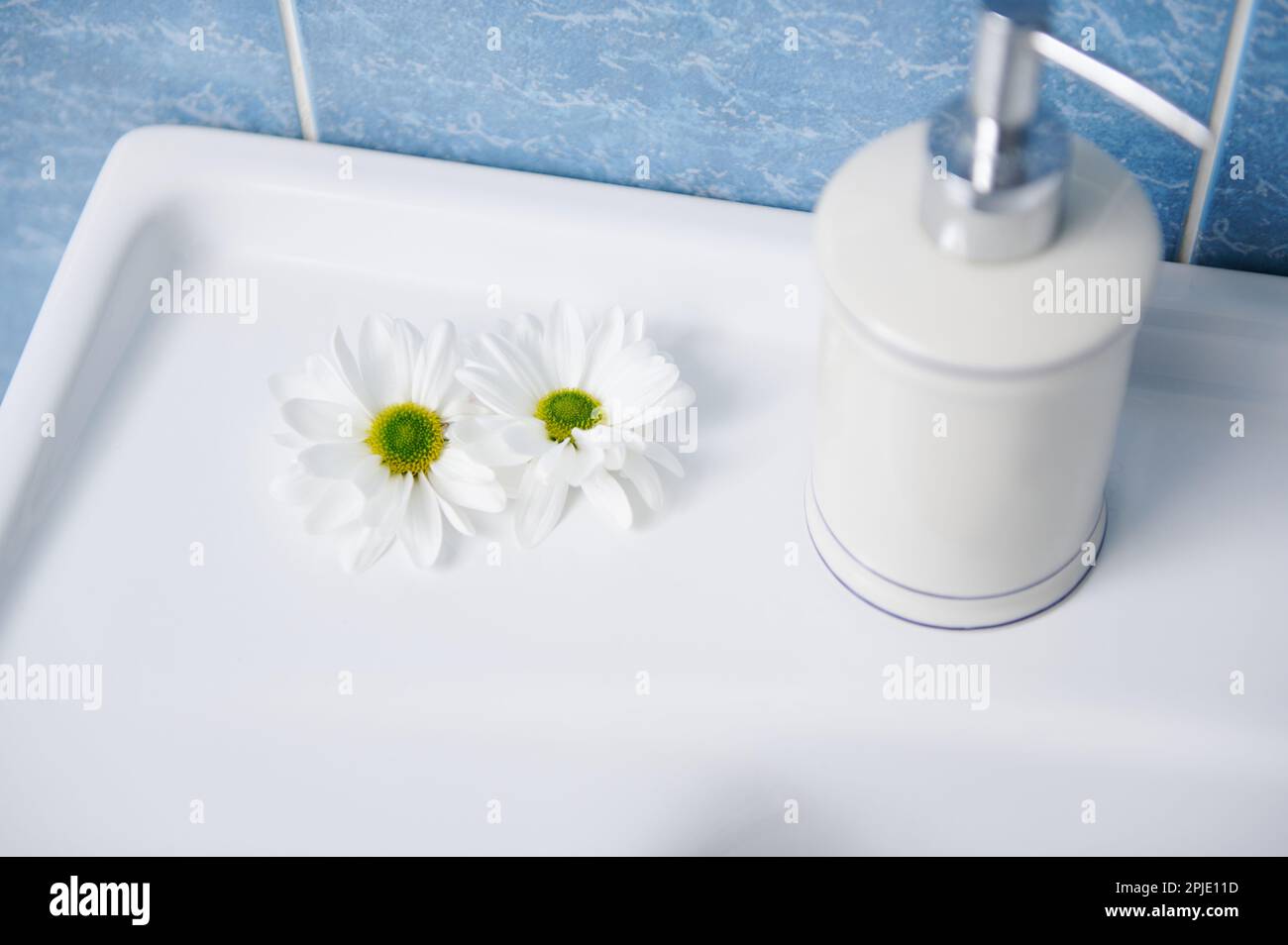 Stylish white ceramic dispenser with antiseptic antibacterial liquid ...