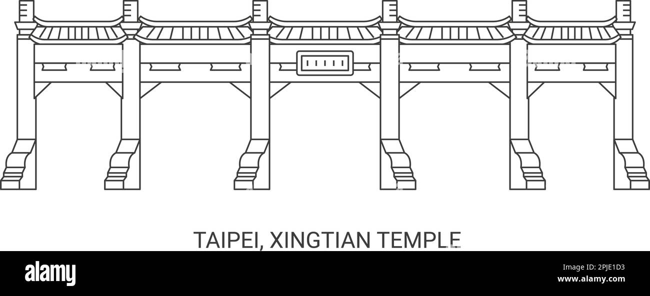Taiwan, Taipei, Xingtian Temple, travel landmark vector illustration ...