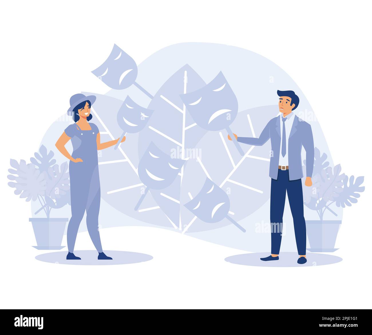 Masking true feelings concept. Human masquerade. people trying on ...