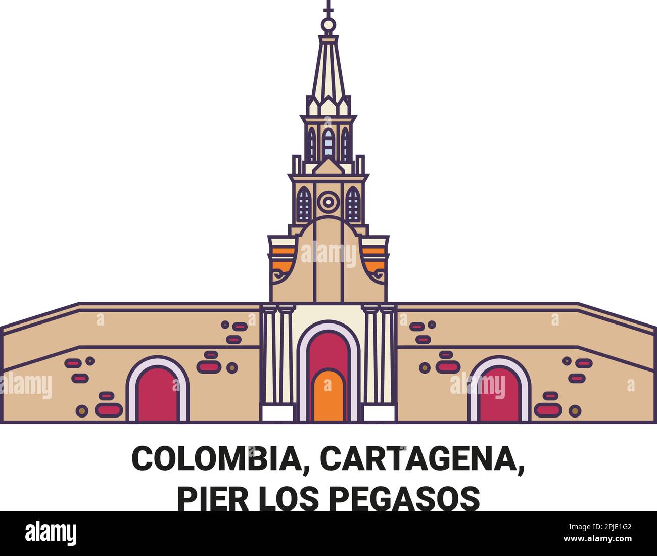 Colombia, Cartagena, Pier Los Pegasos travel landmark vector ...