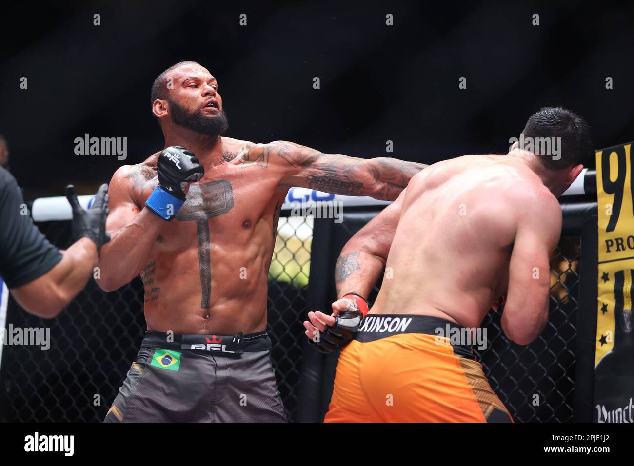 Las Vegas, NV, USA. 1st Apr, 2023. Light Heavyweight (L) Thiago Santos ...