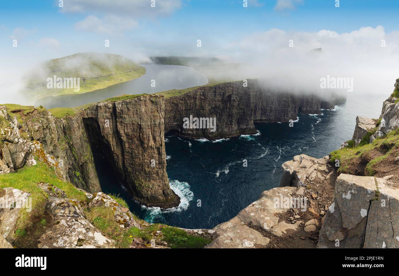 Lake Sorvagsvatn or Leitisvatn, Faroe Islands. Natural landmark of ...