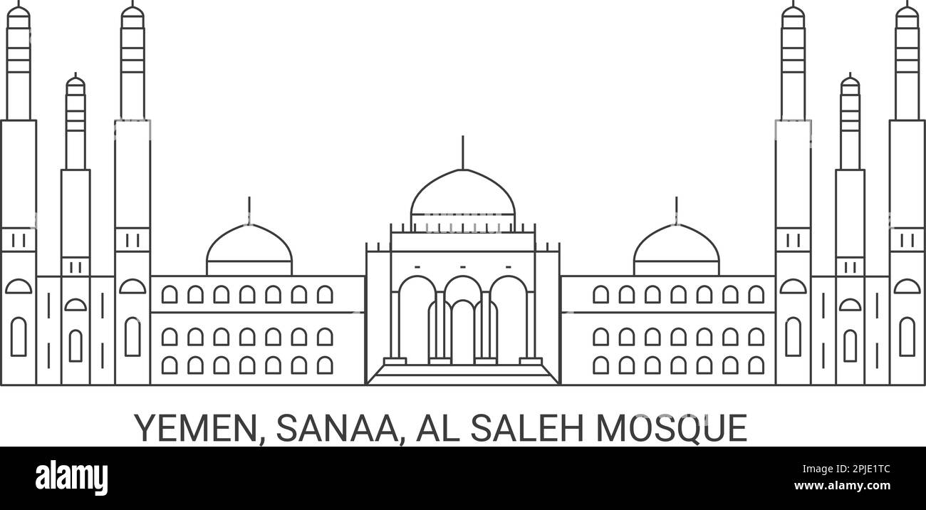 Yemen, Sanaa, Al Saleh Mosque, travel landmark vector illustration ...