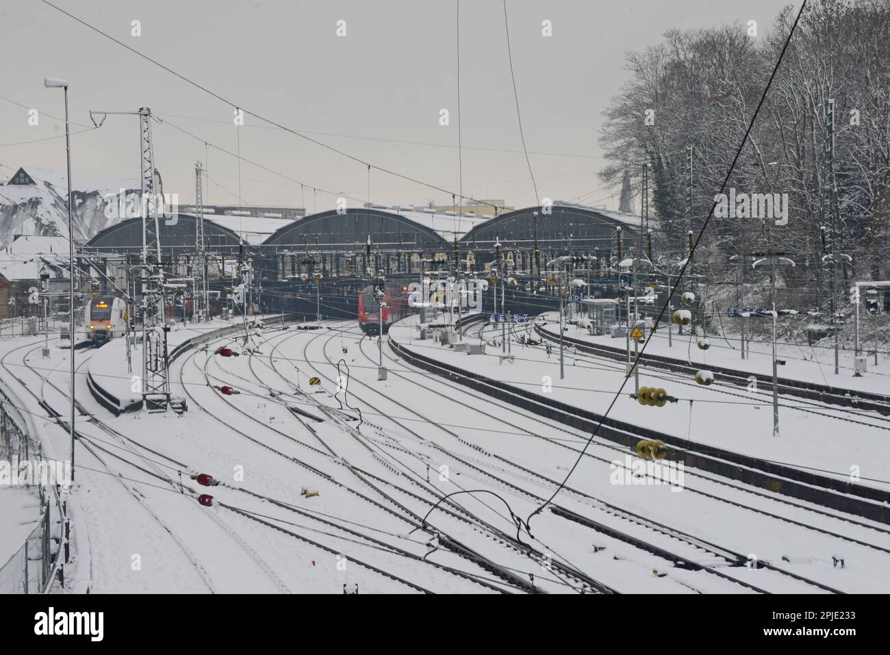 Regional Deutsche Bahn trains at Aachen Railway Station in the snow ...