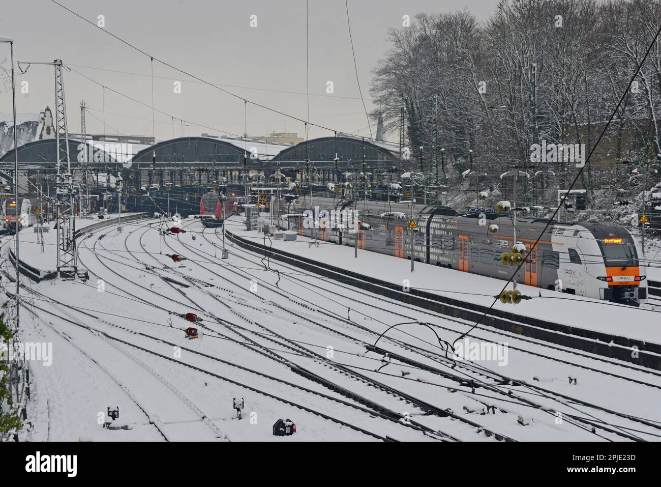 Regional Deutsche Bahn trains at Aachen Railway Station in the snow ...