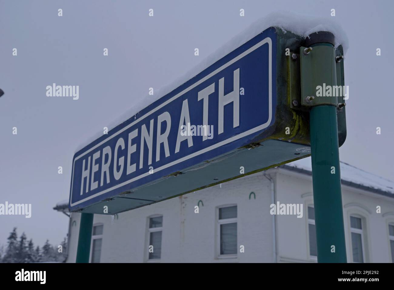 Station sign for Hergenrath railway station on the Belgian-German ...