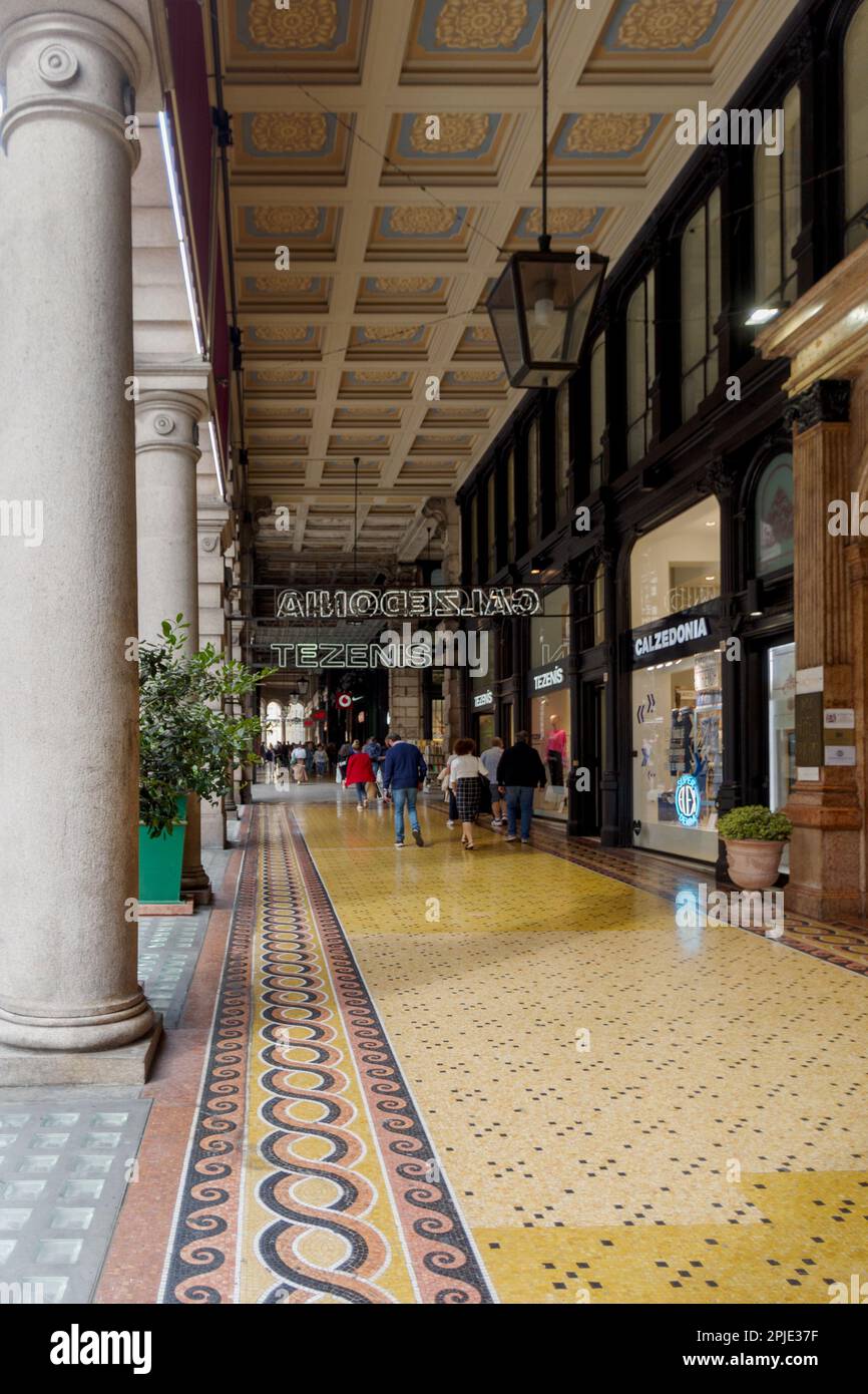 Genoa, Italy, View along XX Settembre street in the historic center of ...