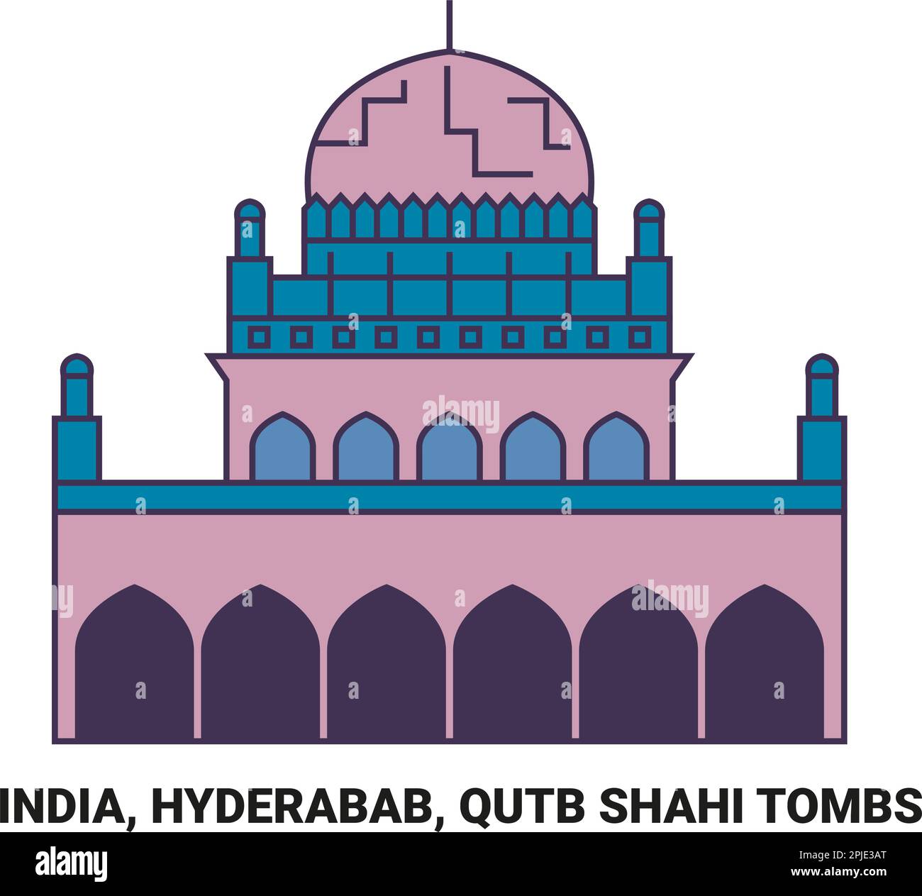 India, Hyderabab, Qutb Shahi Tombs travel landmark vector illustration ...