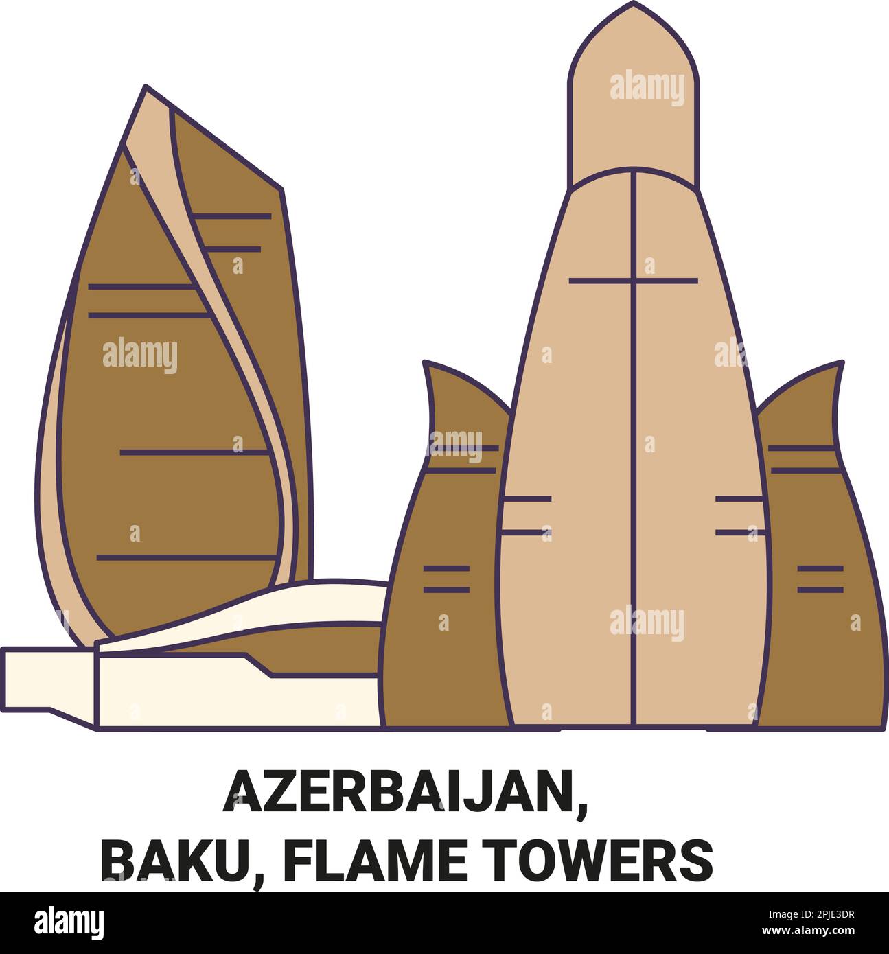 Azerbaijan, Baku, Flame Towers travel landmark vector illustration ...