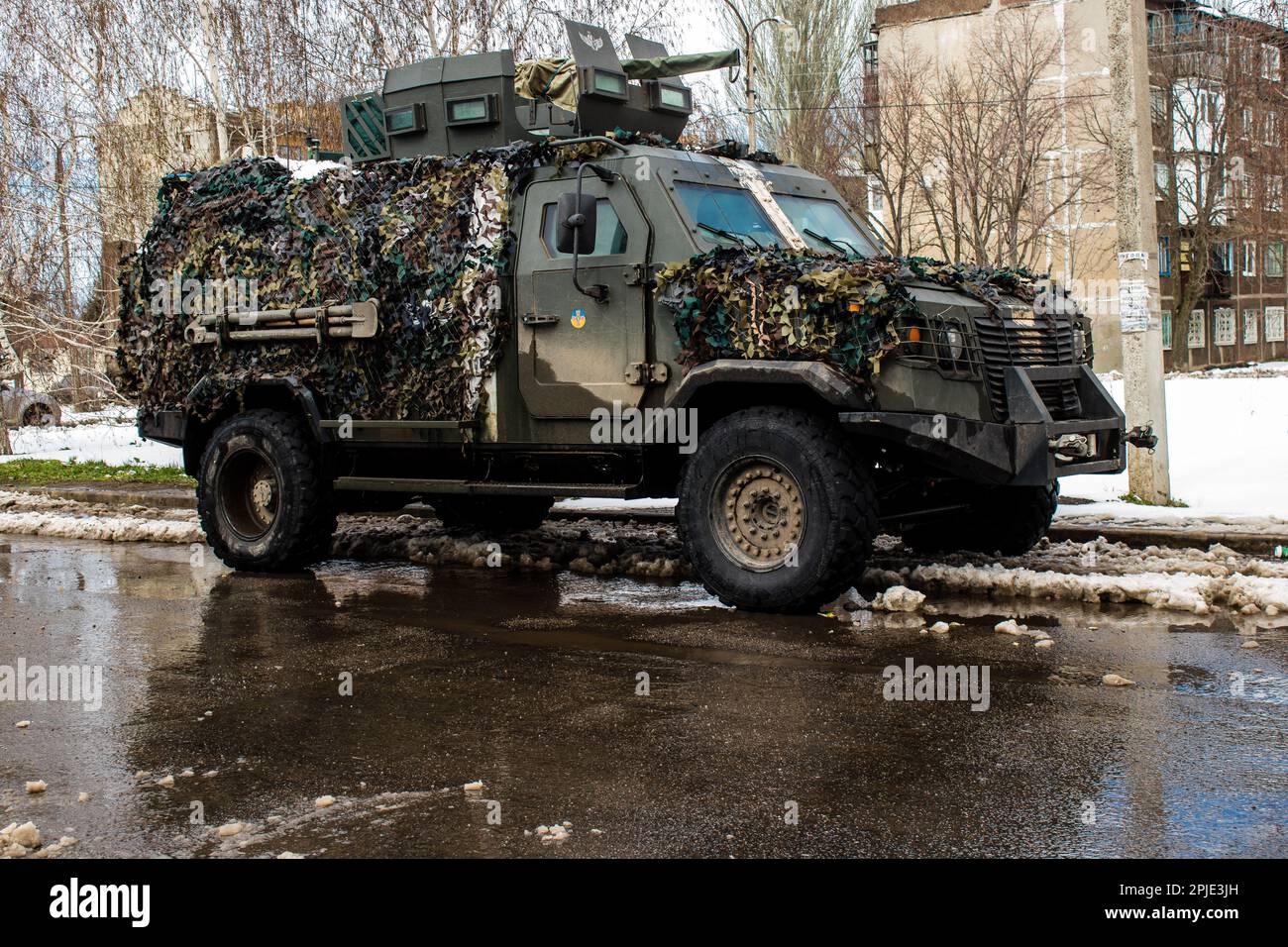 Armored vehicle used by the Ukrainian army on the Donbas front line ...