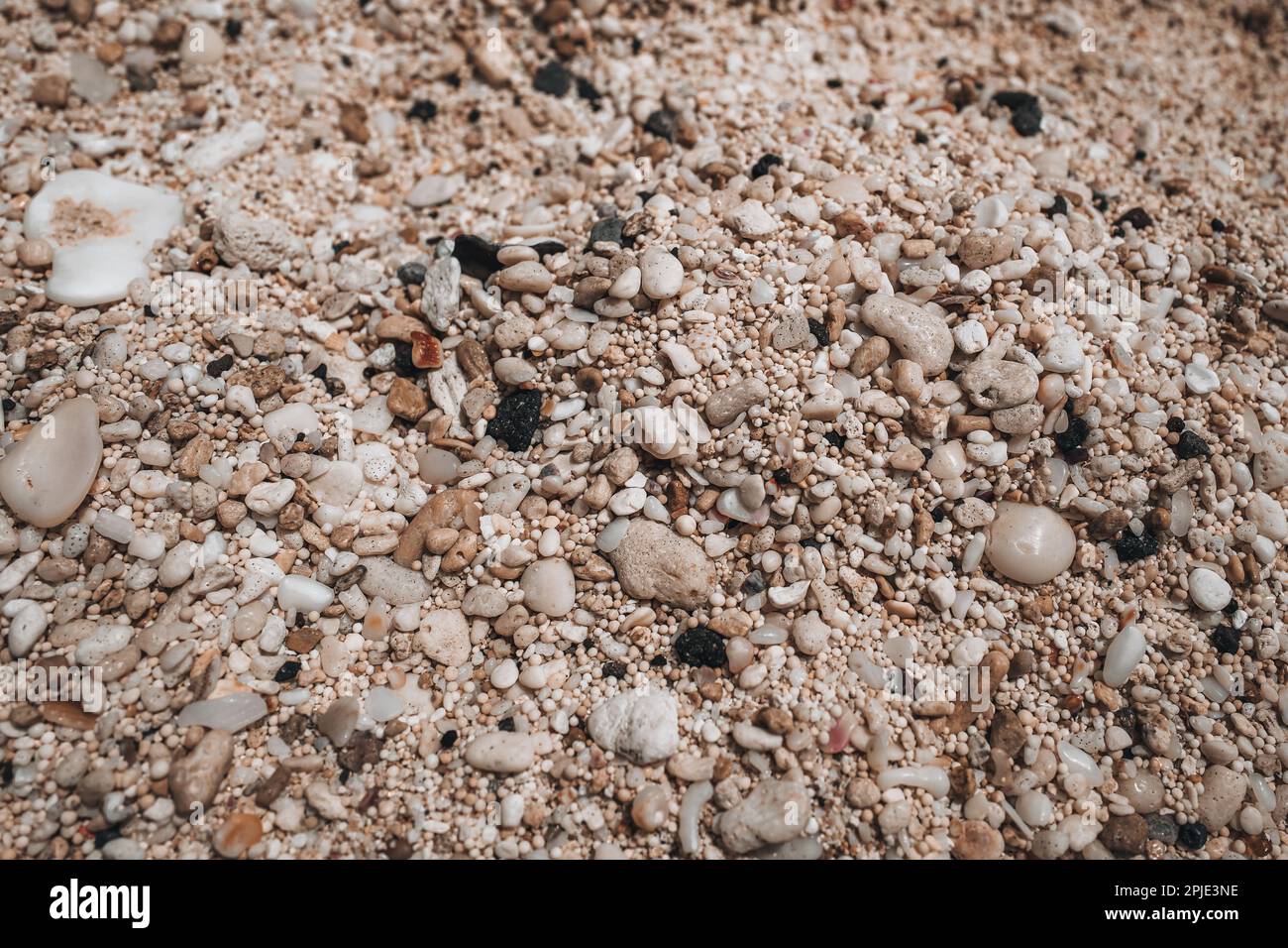 Texture of tiny beige beach pebbles. Natural background Stock Photo - Alamy