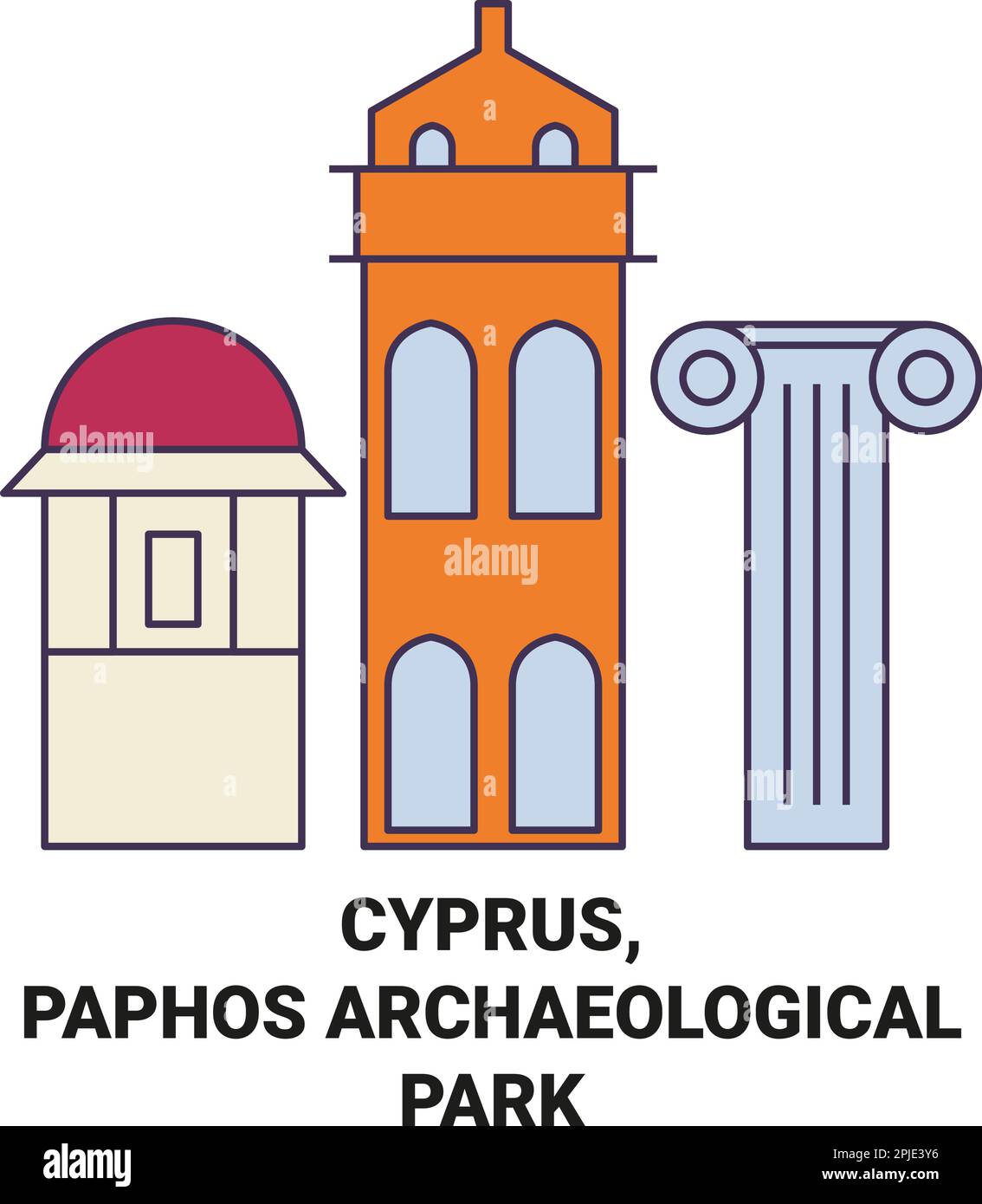 Cyprus, Paphos Archaeological Park travel landmark vector illustration ...