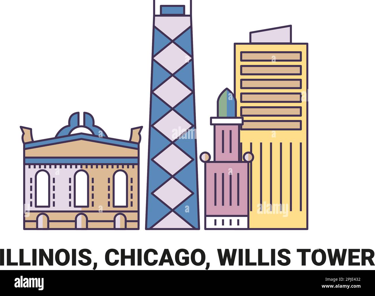 United States, Illinois, Chicago, Willis Tower, travel landmark vector ...