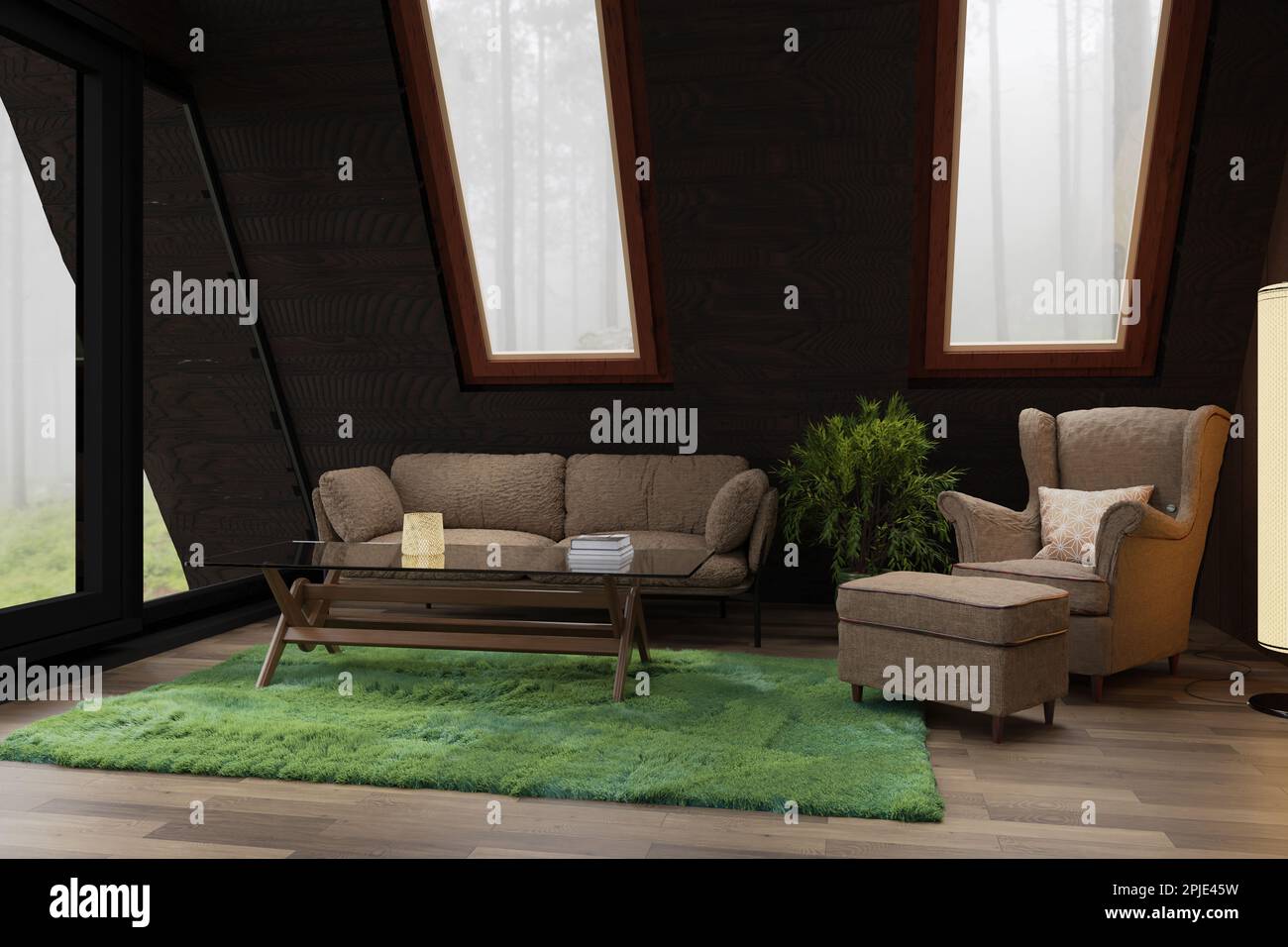 A-frame house interior, triangular house hut, project for construction ...