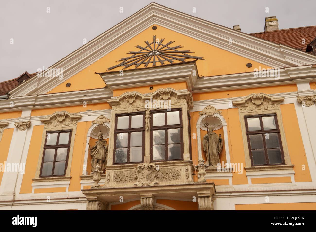 Baroque bay window in the historical downtown of Gyor, Hungary. Gyor ...