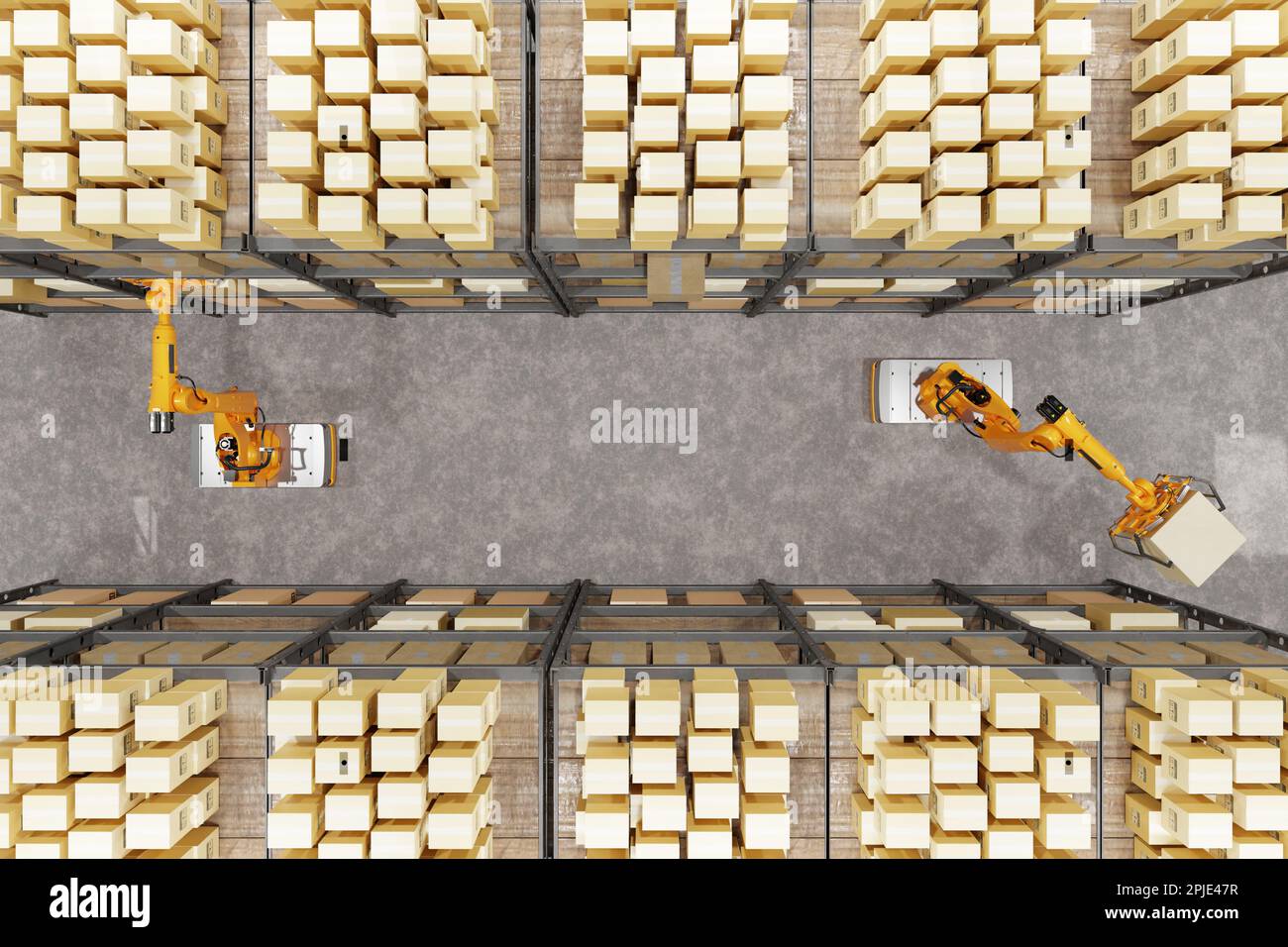 Warehouse, automatic robots, loading and unloading of boxes and goods, artificial intelligence ...