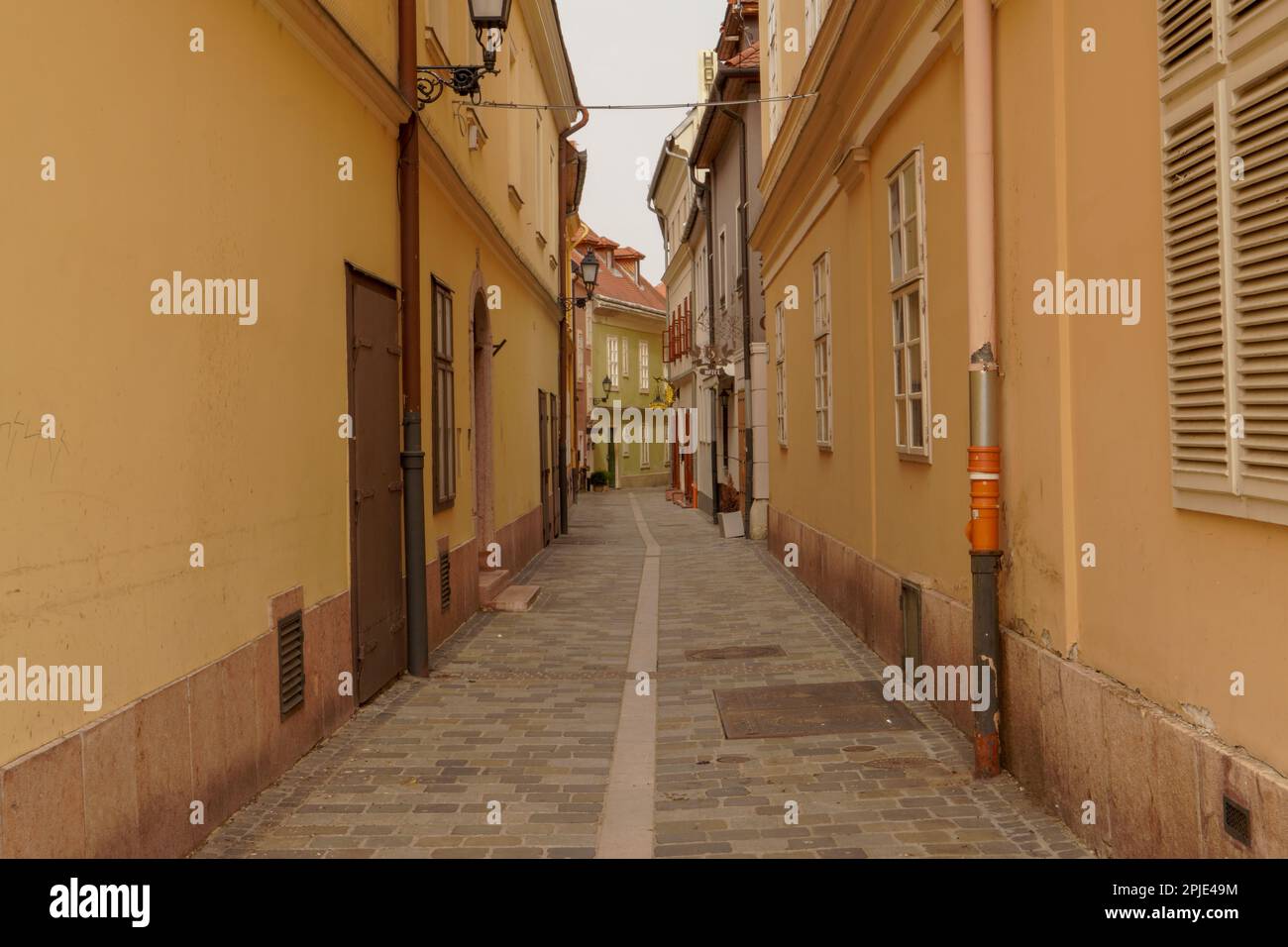 Gyor, Hungary. City in Western Transdanubia region. Old town street ...