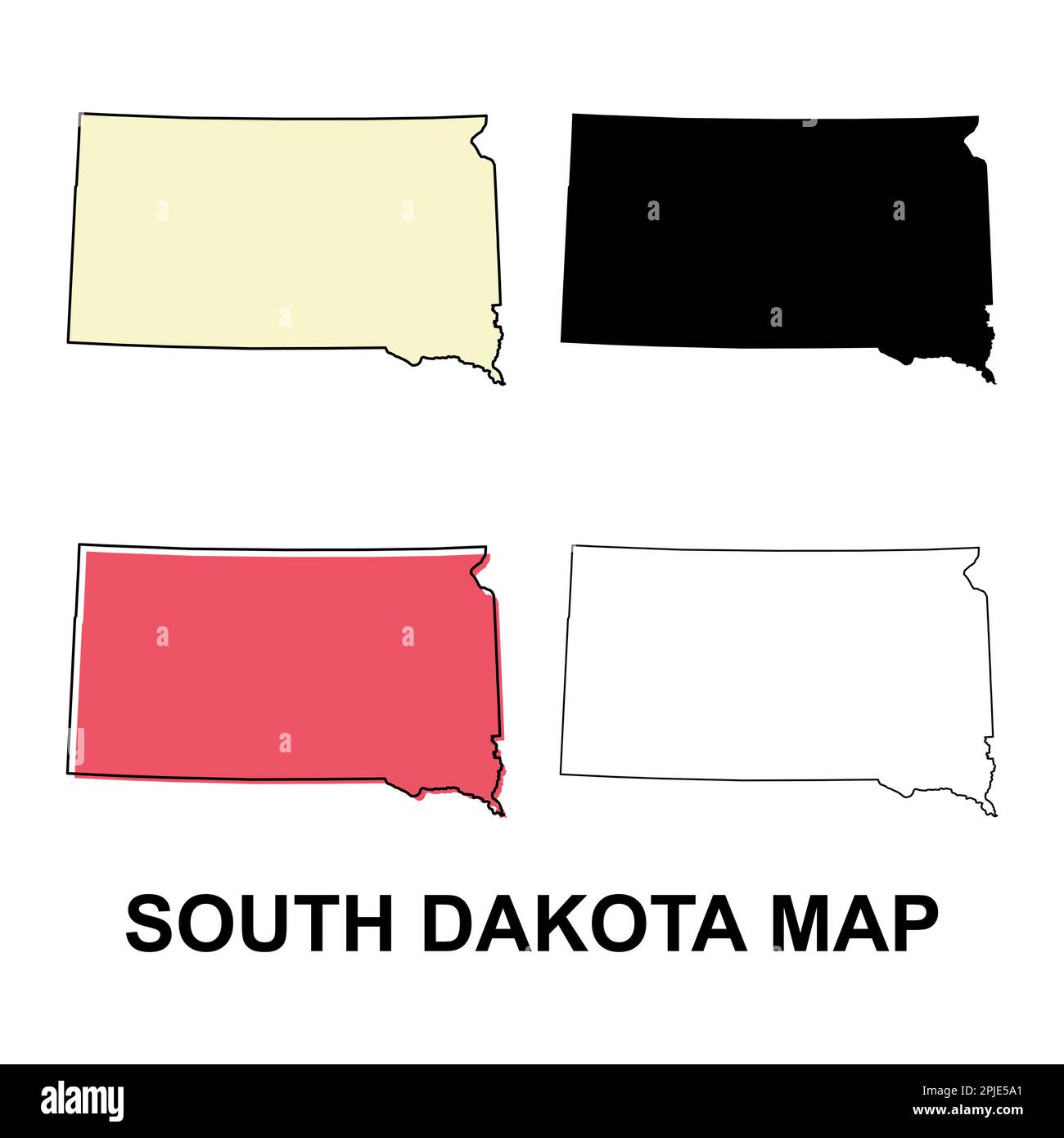 Set of South Dakota map shape, united states of america. Flat concept ...