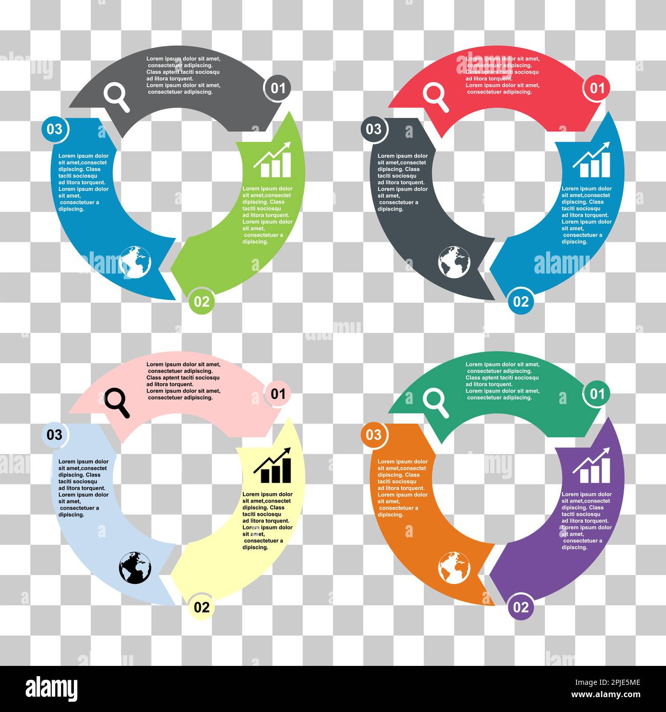 Set of Chart infographic business template icon, pie circle diagram ...
