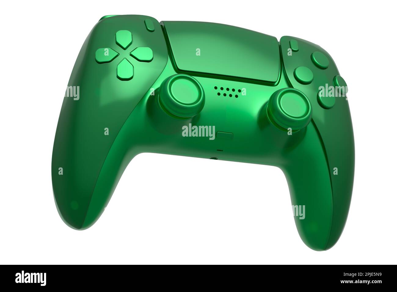 Realistic video game joystick with green chrome texture isolated on ...