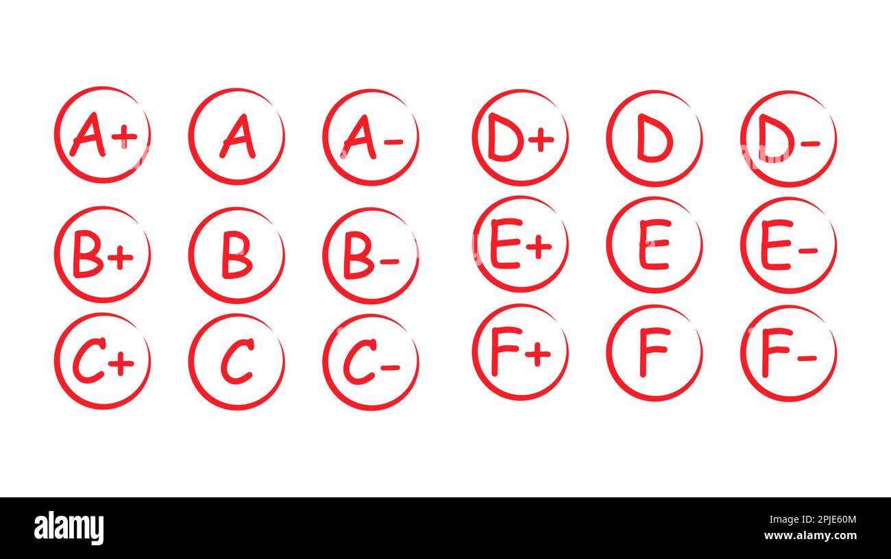 Set of Grade result all. Hand drawn icon . Test exam mark report vector ...