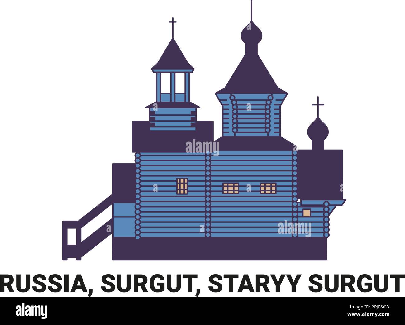 Russia, Surgut, Staryy Surgut, travel landmark vector illustration ...