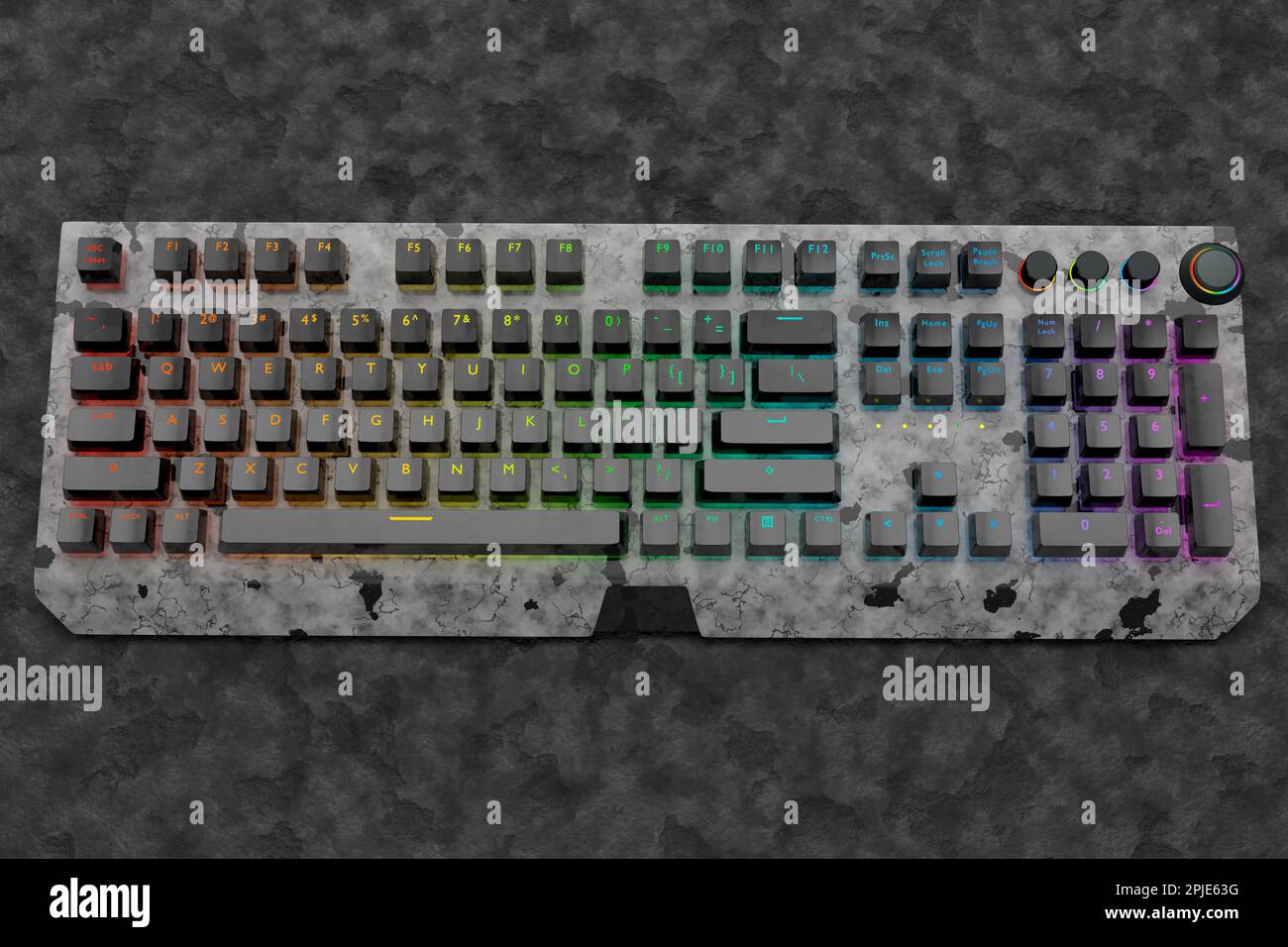 Realistic computer keyboard with black marble texture isolated on black ...