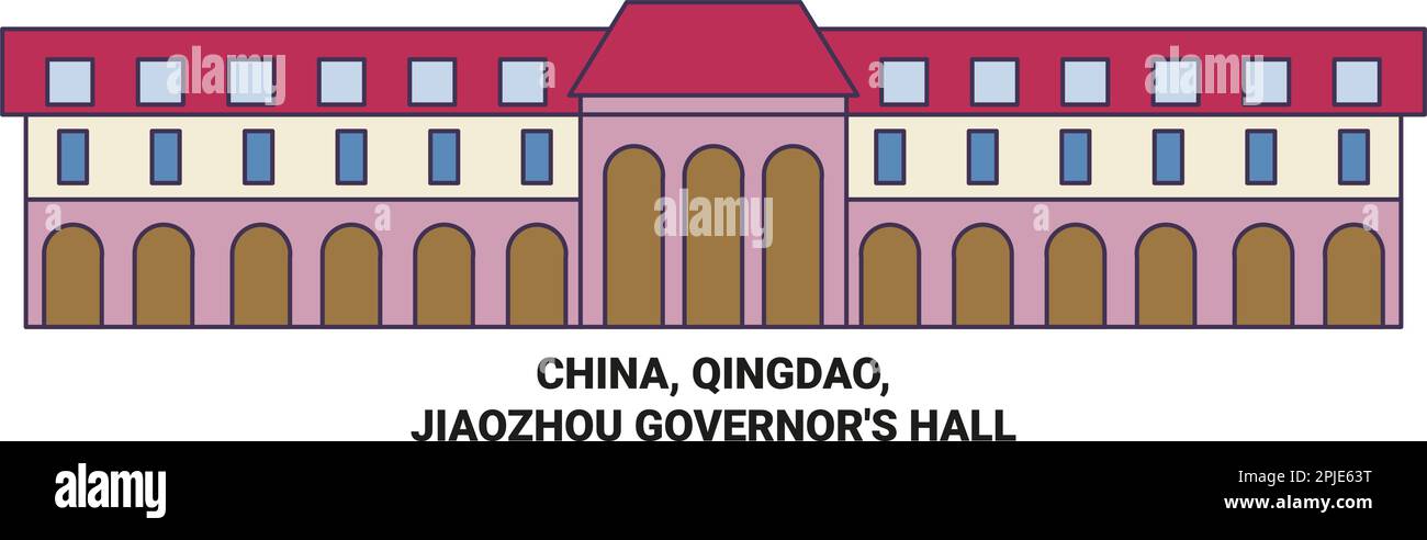 China, Qingdao, Jiaozhou Governor's Hall travel landmark vector ...