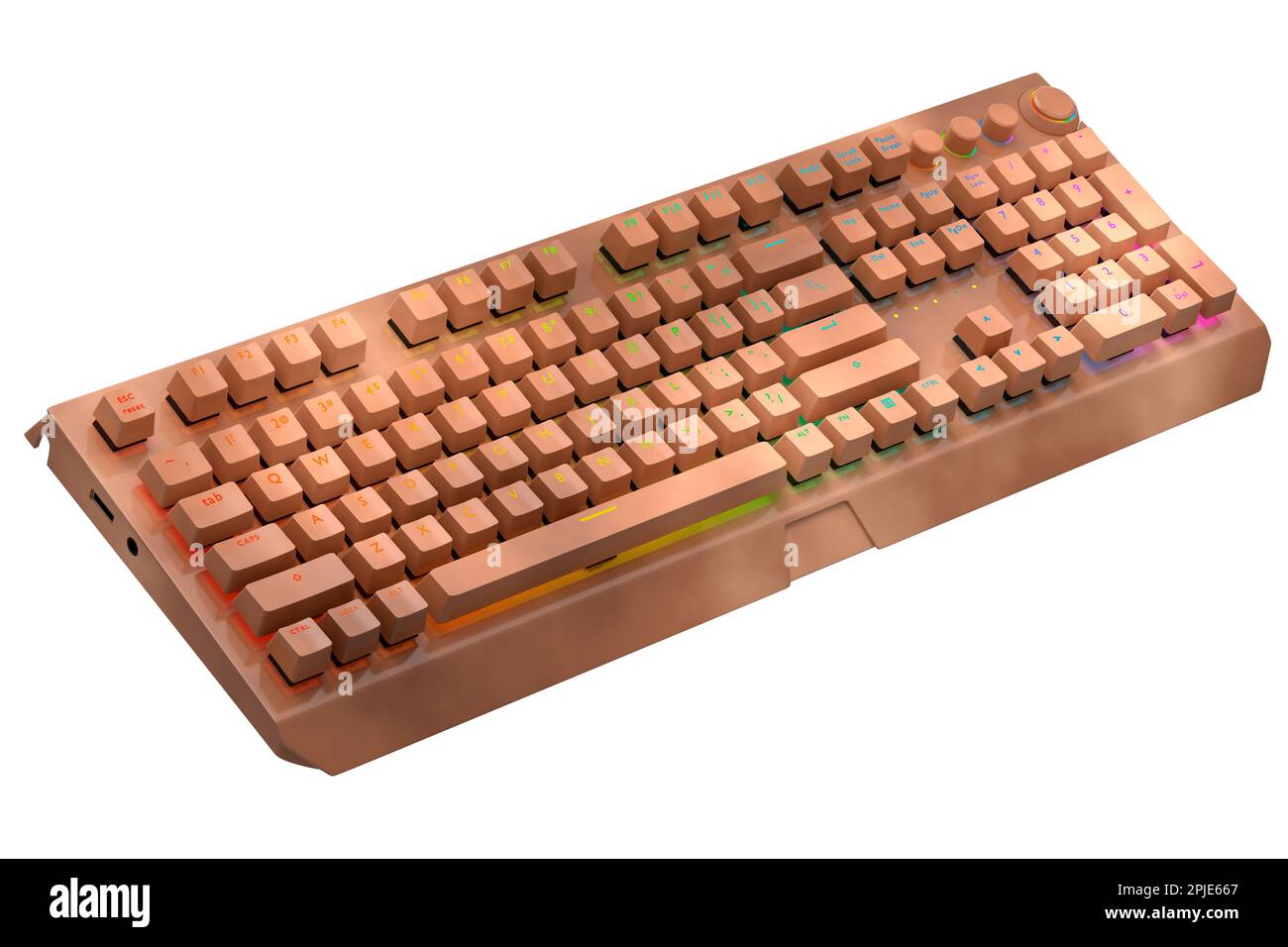 Realistic computer keyboard with golden chrome texture isolated on ...