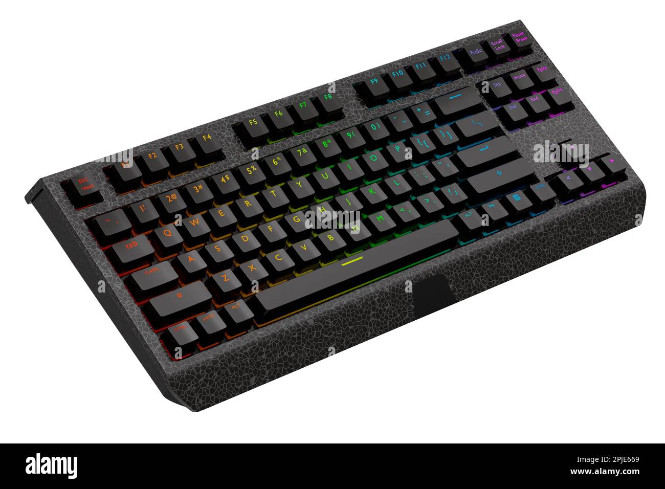 Realistic computer keyboard with black chrome texture isolated on white ...