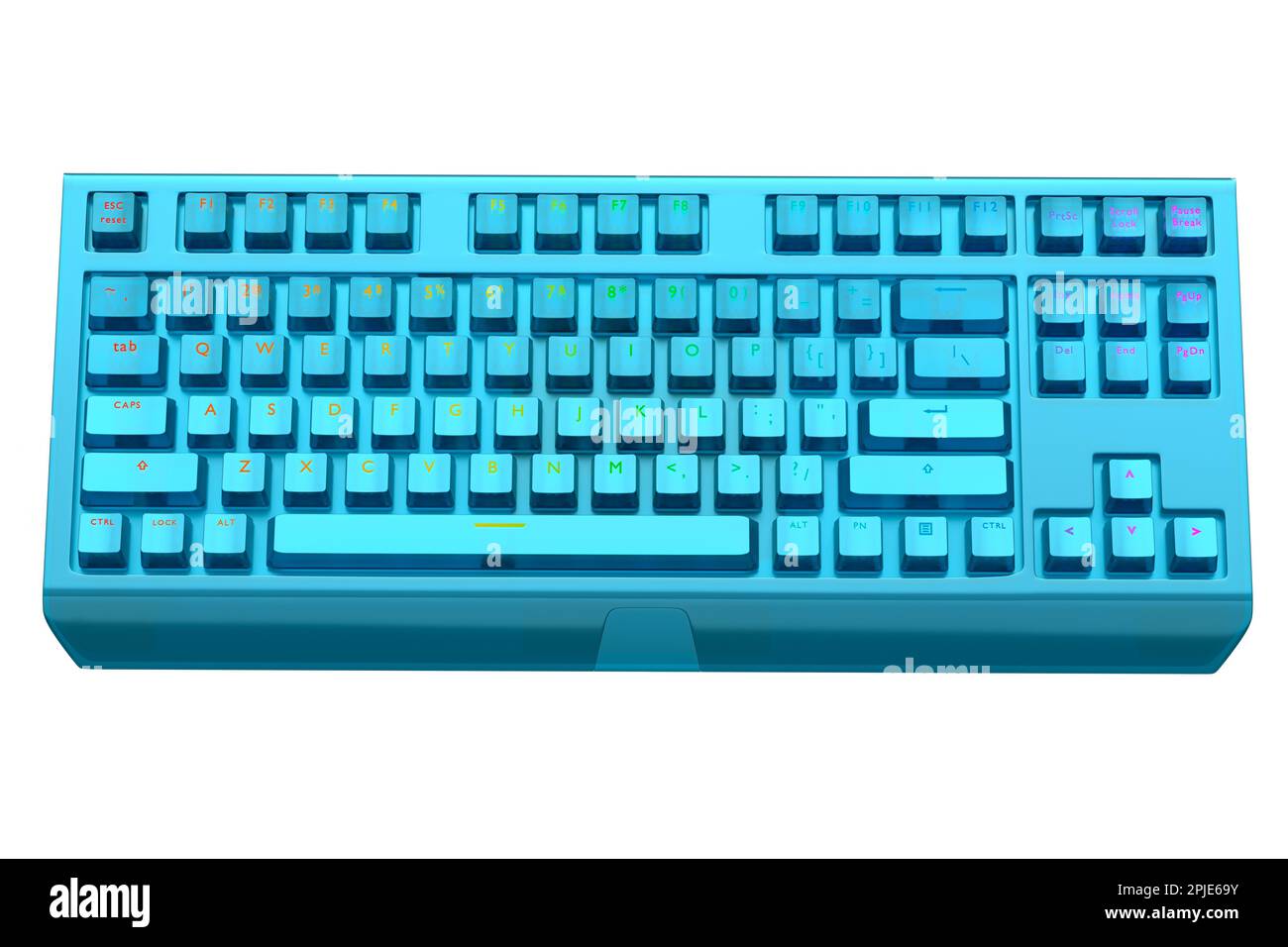 Realistic Computer Keyboard With Blue Chrome Texture Isolated On White
