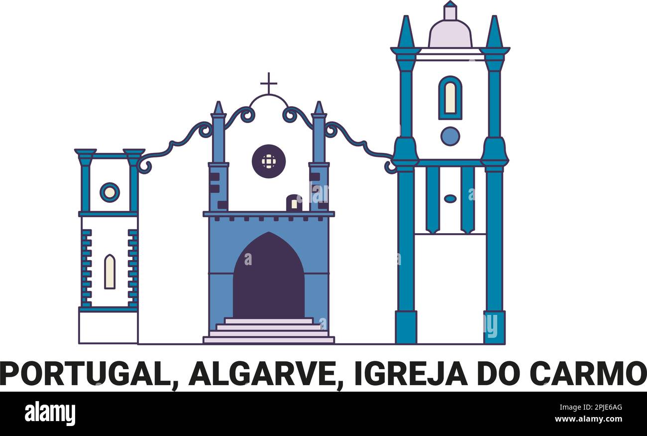 Portugal, Algarve, Igreja Do Carmo, travel landmark vector illustration ...
