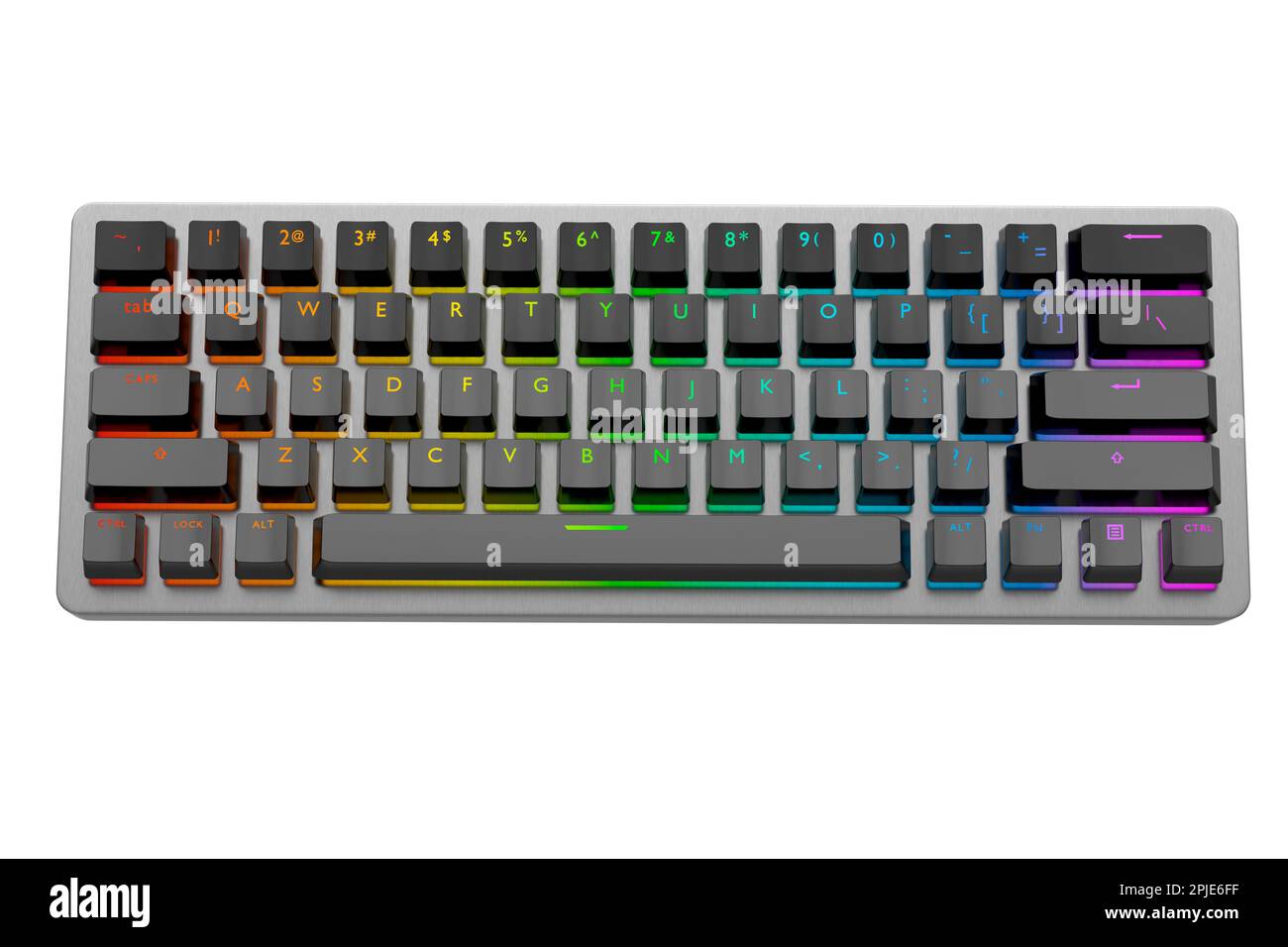 Realistic computer keyboard with metallic chrome texture isolated on ...