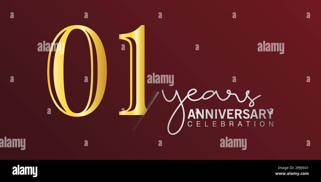 01st anniversary celebration logotype number gold color with red color ...
