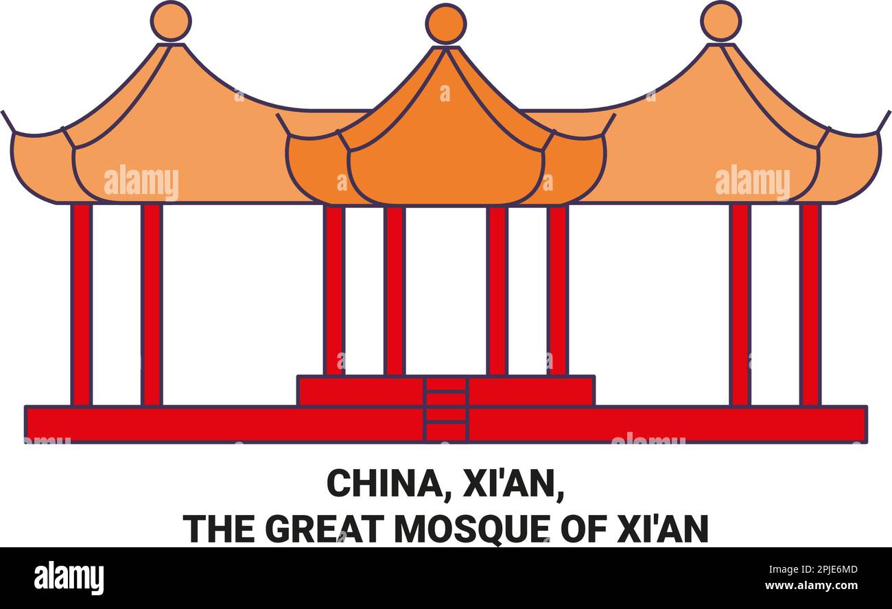 China, Xi'an, The Great Mosque Of Xi'an travel landmark vector ...
